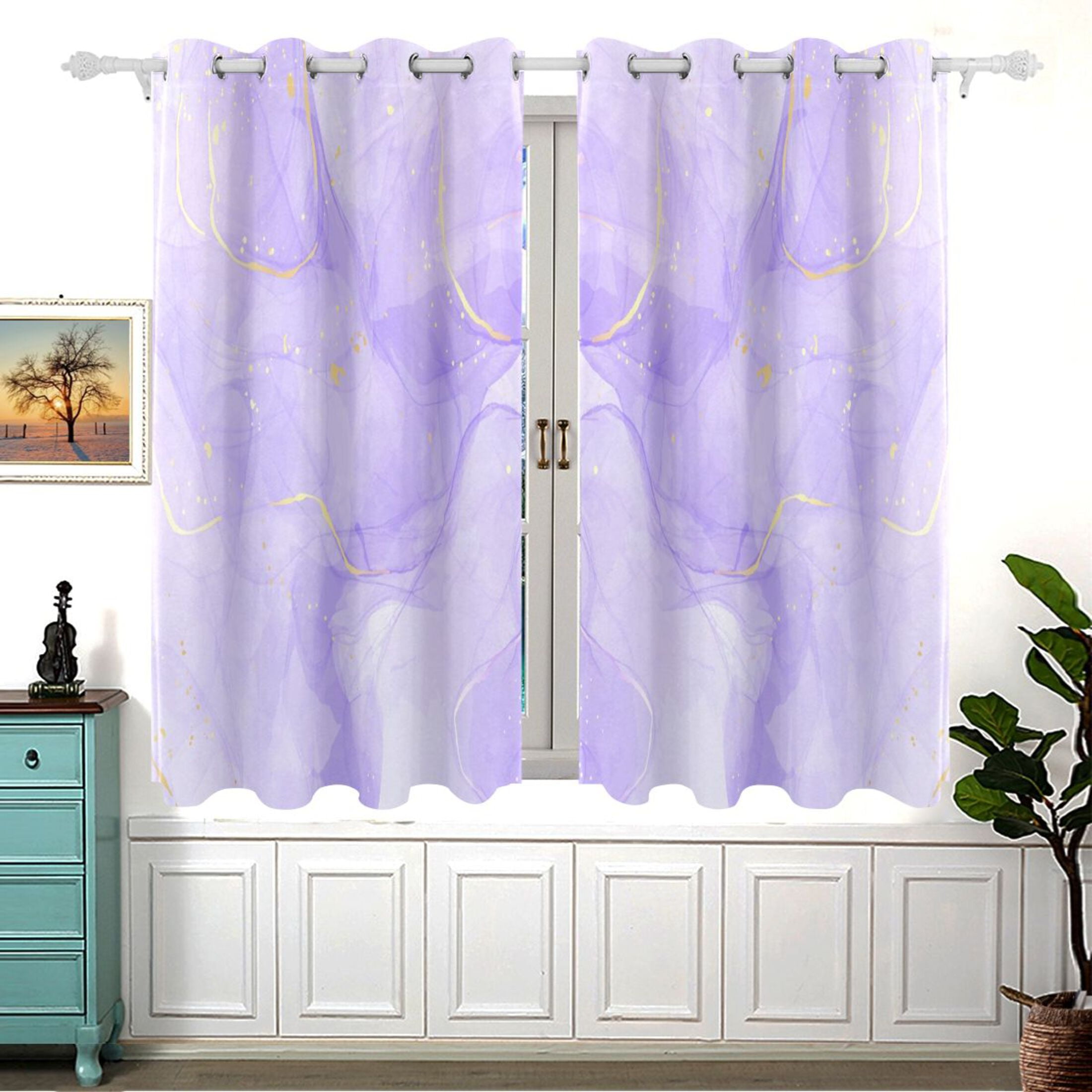 Purple Lavender Liquid Blackout Curtains Window Grommet Insulated ...