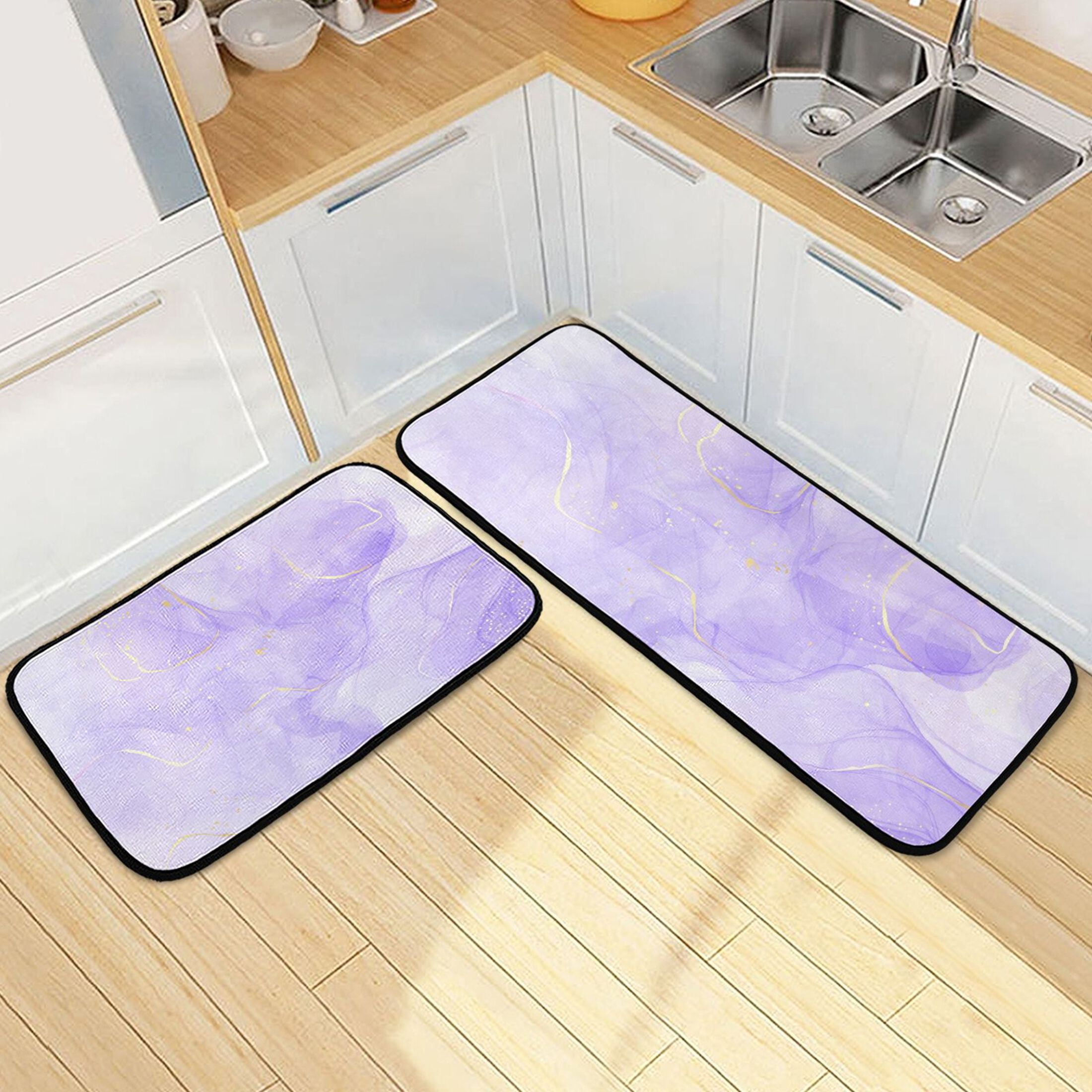 Purple Lavender Liquid Kitchen Rugs Set of 2 Non Slip Floor Foam Mat ...