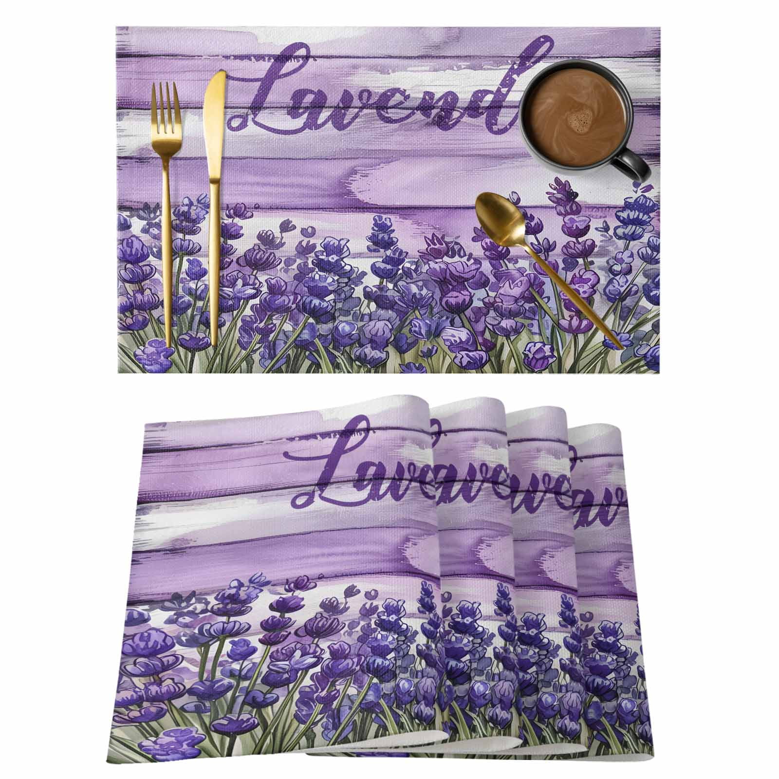 Purple Lavender Placemats Set of 6, Country Watercolor Style Wood Board ...