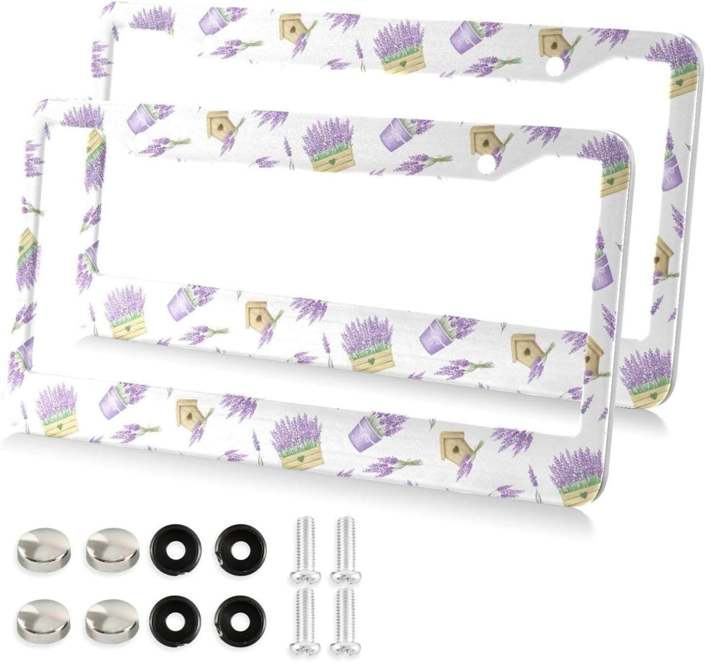 Purple Lavender Plant License Plate Frame, Decorative Aluminum Car Tag ...