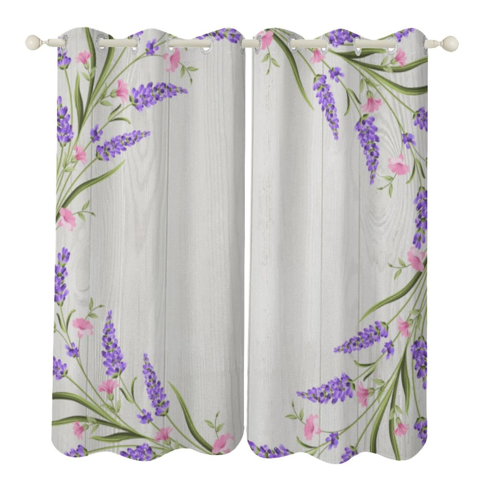 Purple Lavender Print Blackout Window Curtains for Bedroom Living Room ...