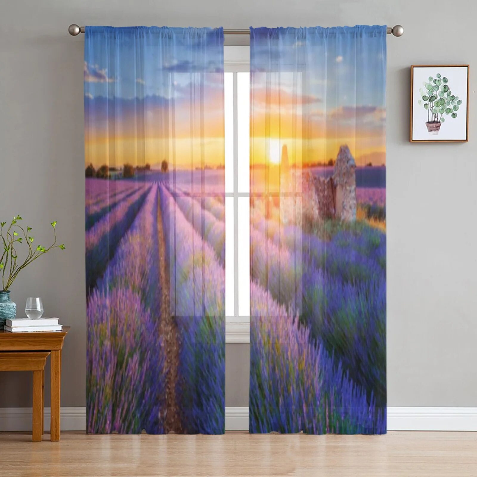 Purple Lavender Scented Lavender Dramatic Sky Sheer Curtains for Living ...