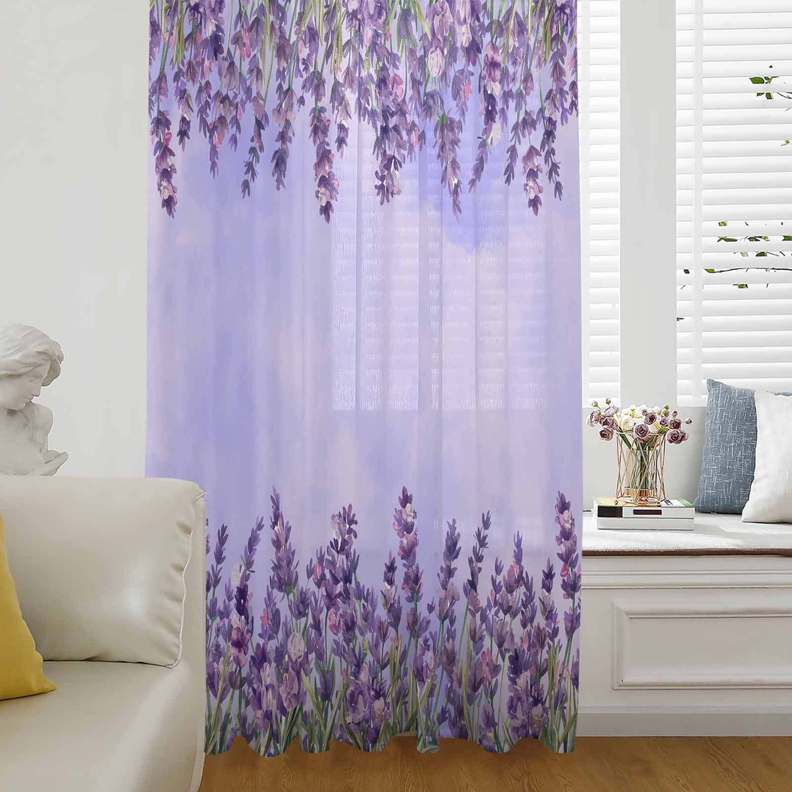 Purple Lavender Semi Sheer Curtains Drapes for Living Room, Bedroom ...