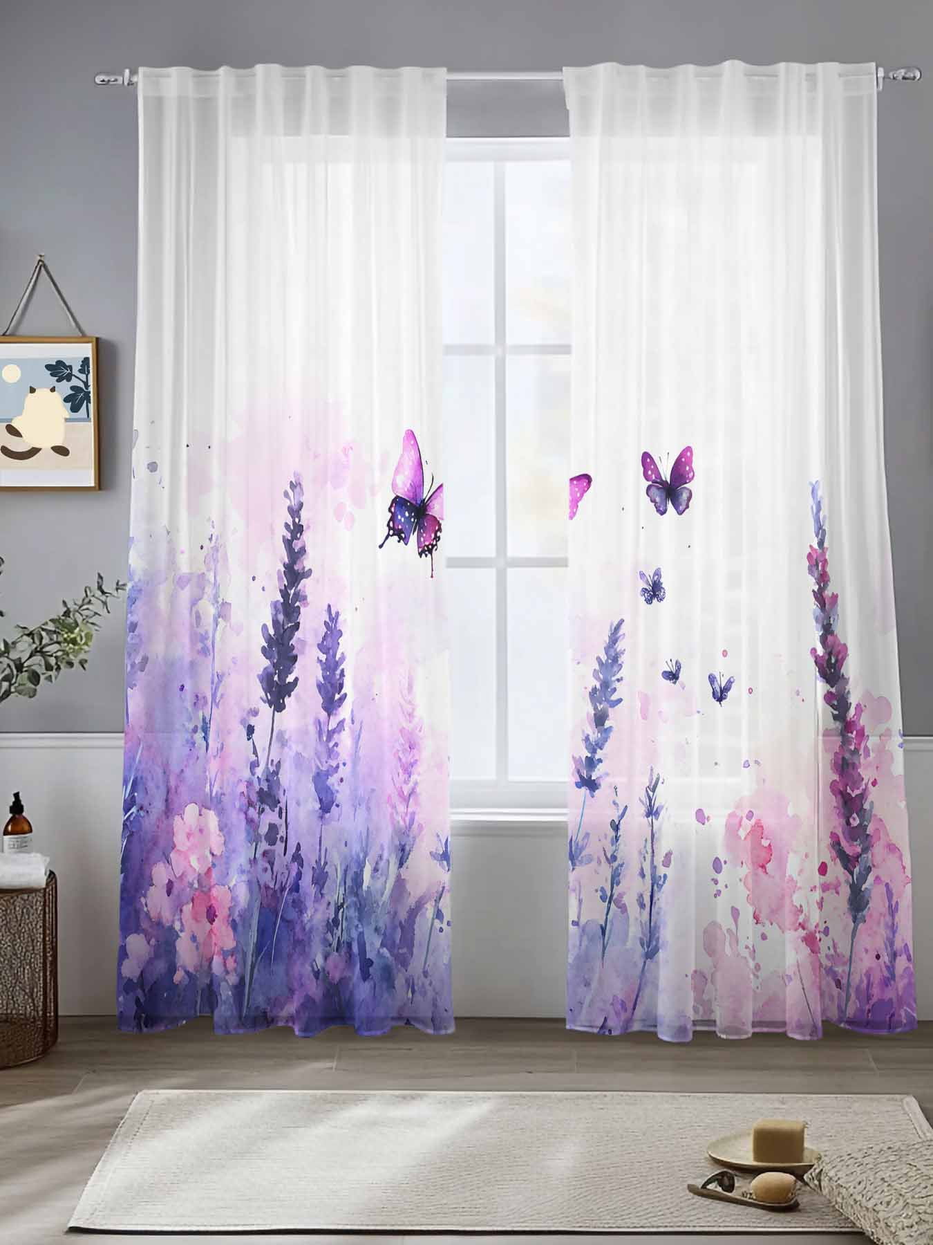 Purple Lavender Sheer Curtains for Living Room Bedroom Butterfly ...