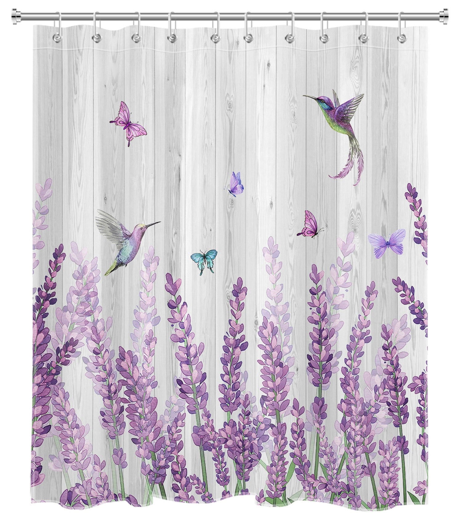 Purple Lavender Shower Curtain Watercolor Flowers Butterfly Hummingbird ...