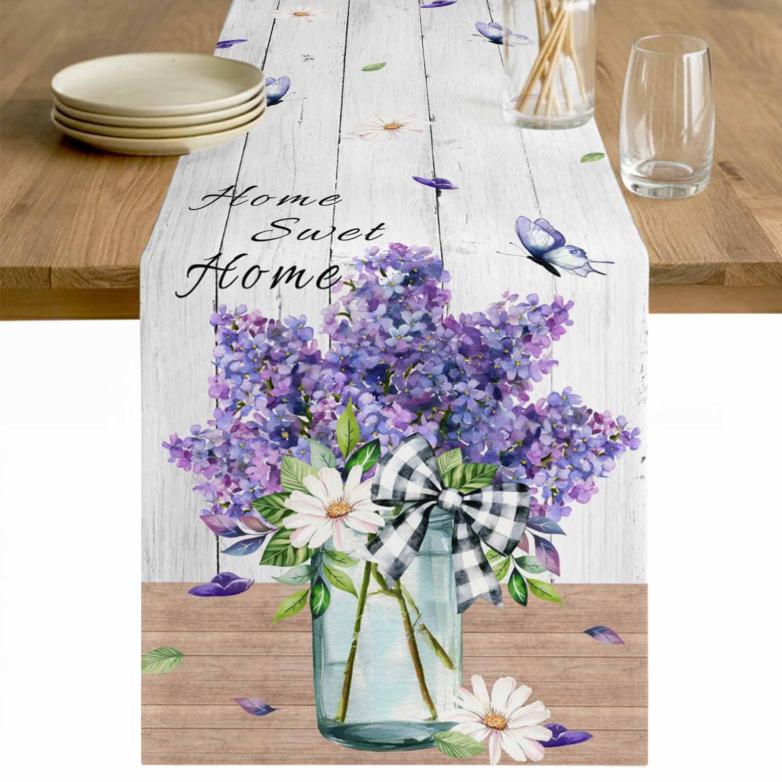 Purple Lavender Table Runner - 48 Inch Long Spring Floral Daisy ...