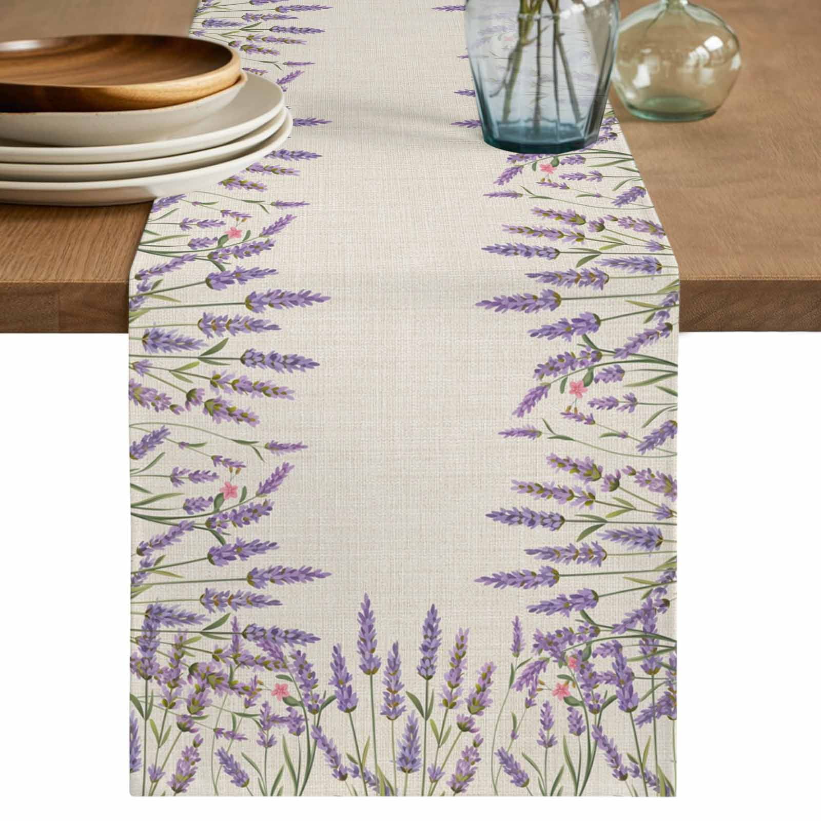 Purple Lavender Table Runner 70 Inches, Farmhouse Vintage Botanical ...