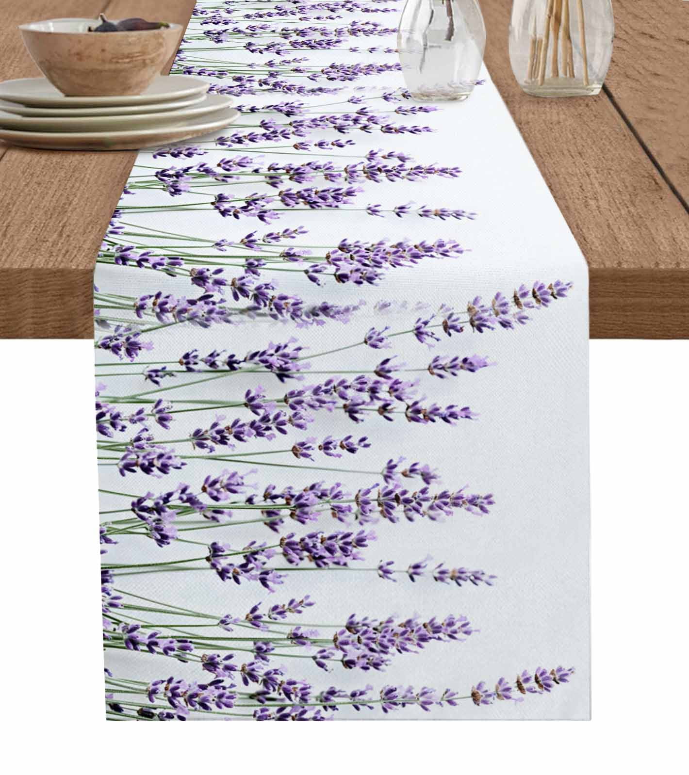 Purple Lavender Table Runner 70 Inches, Spring Botanical Garden Florals ...