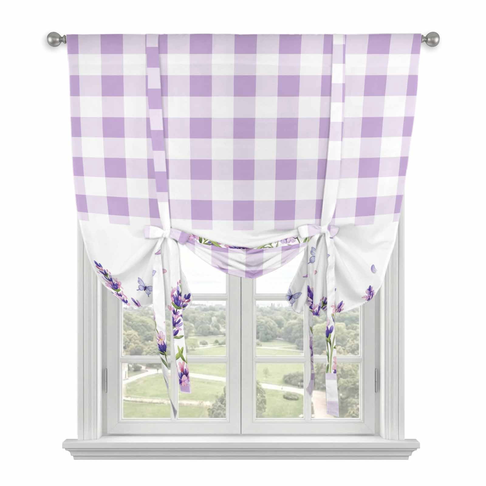 Purple Lavender Tie Up Curtain 45 Inches Long, Watercolor Spring Floral ...