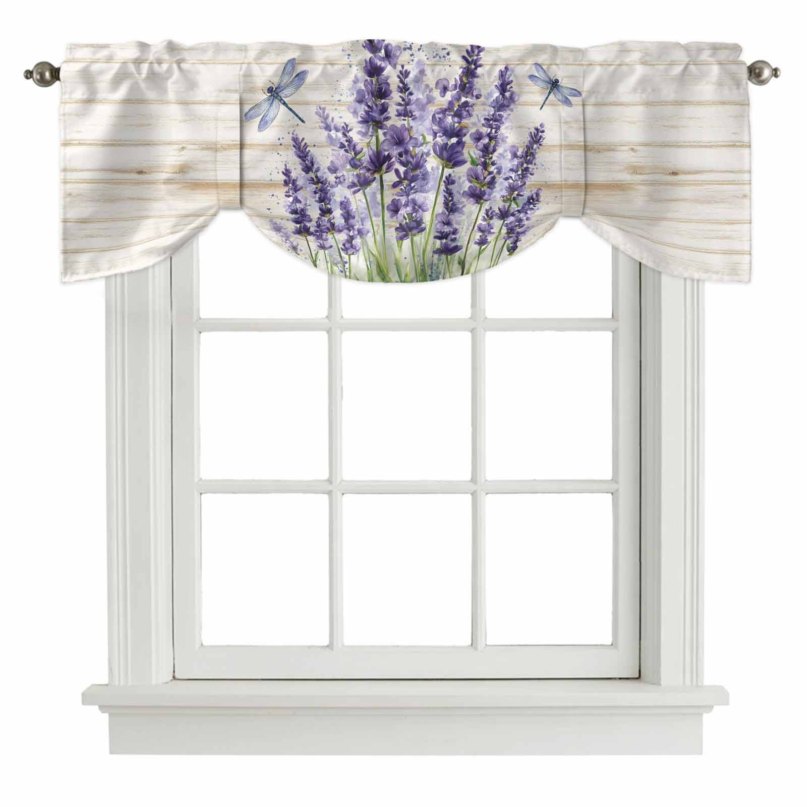 Purple Lavender Tie Up Valance Curtains for Windows, Kitchen Curtains ...