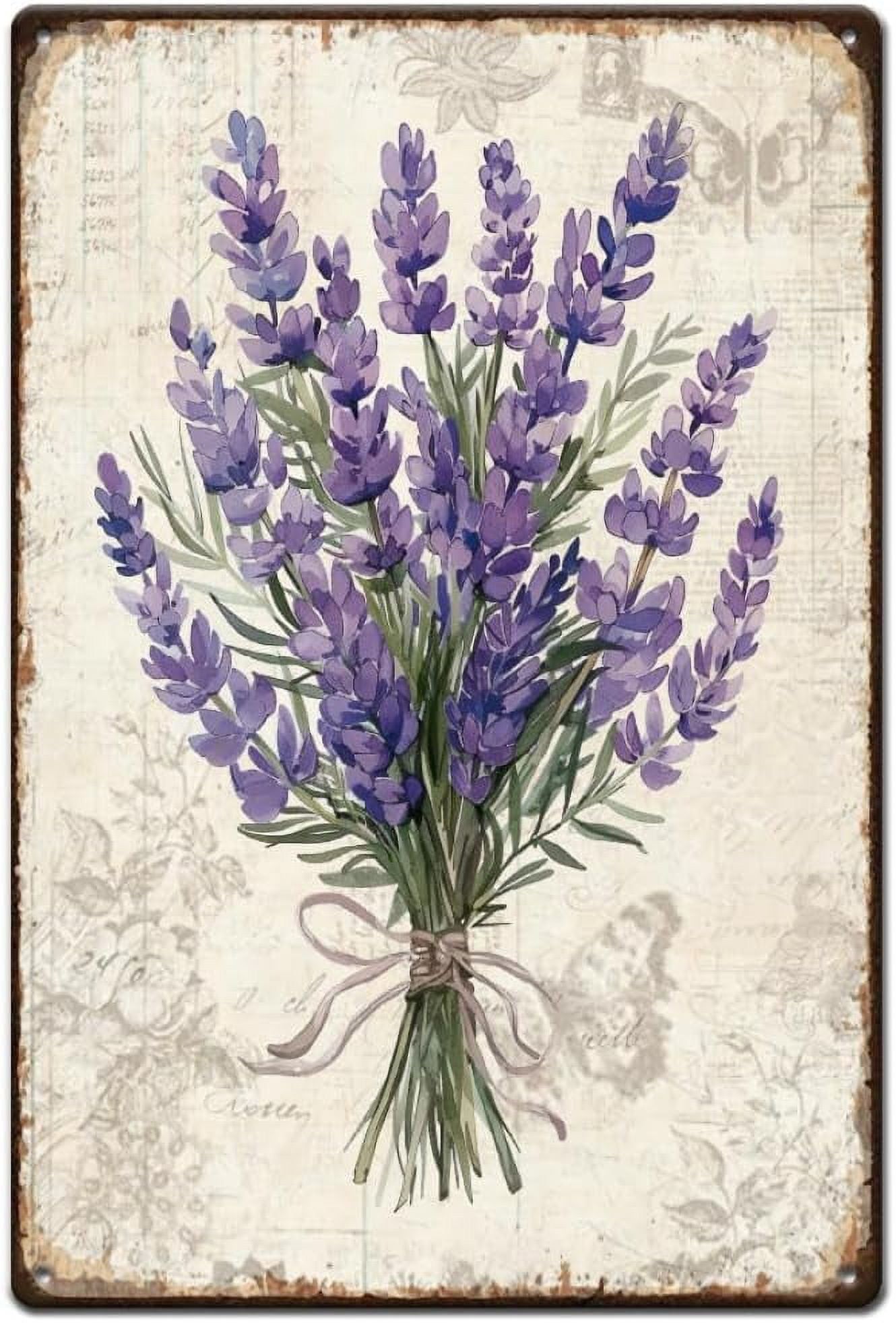 Purple Lavender Tin Sign Flower Bunch Metal Tin Signs Botanical Theme ...