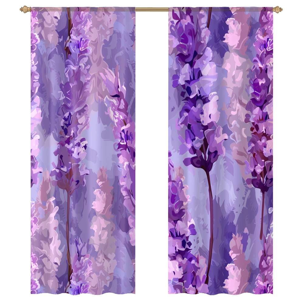 Purple Lavender Tulle Curtains For Living Room Chiffon Sheer Voile ...