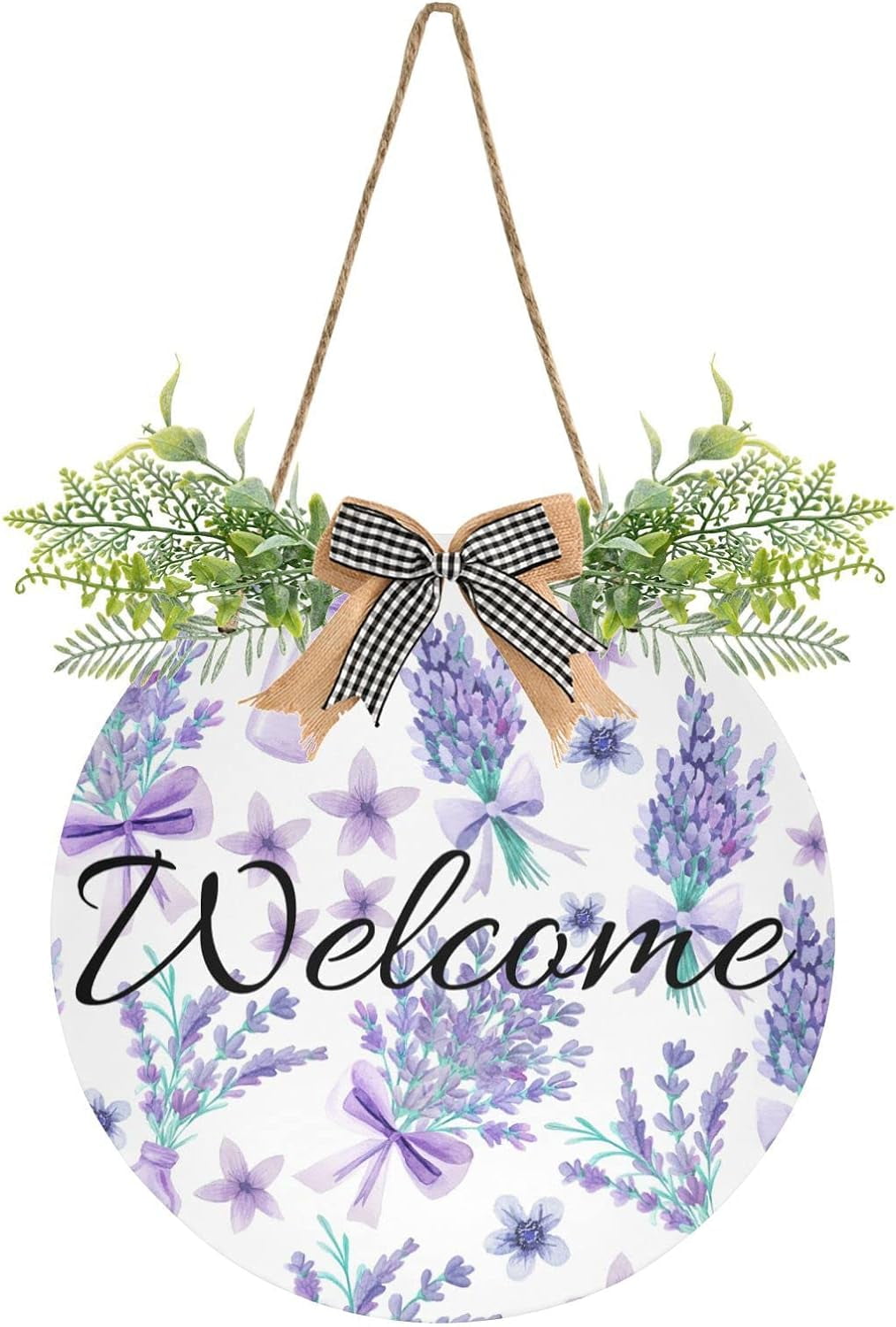Purple Lavender Vase Welcome Sign for Front Door, Round Sign Hanging ...