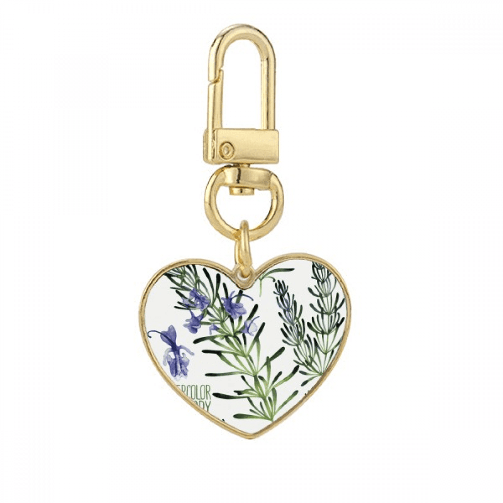 Purple Lavender Watercolor Flower Gold Heart Keychain Metal Keyring ...