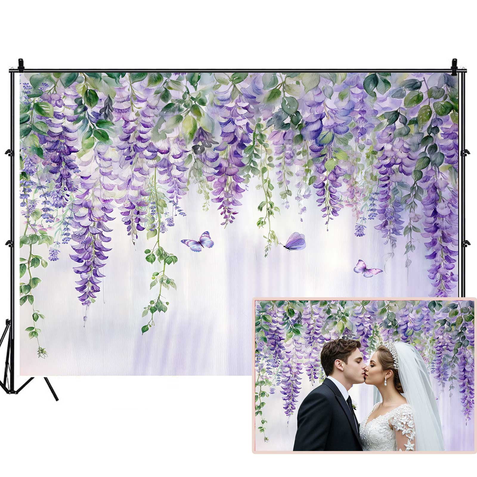 Purple Lavender Wedding Backdrops for Photoshoot, Flower Butterfly ...
