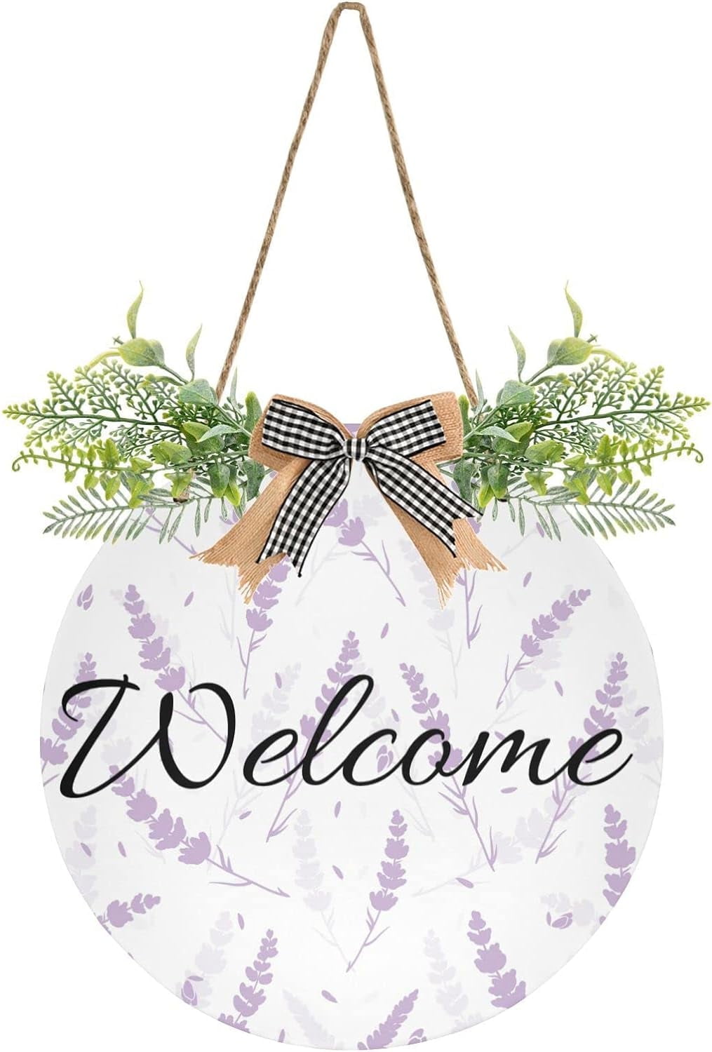 Purple Lavender Welcome Sign for Front Door, Round Sign Hanging Welcome ...