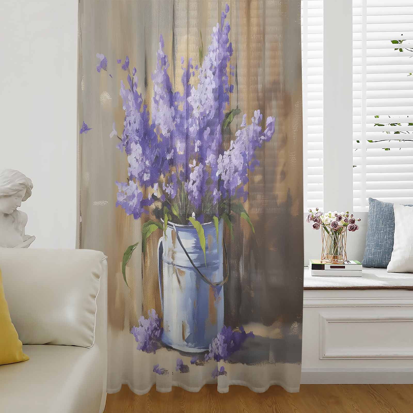 Purple Lavender Window Curtain 72 Inches Long,Farmhouse Abstract Oil ...