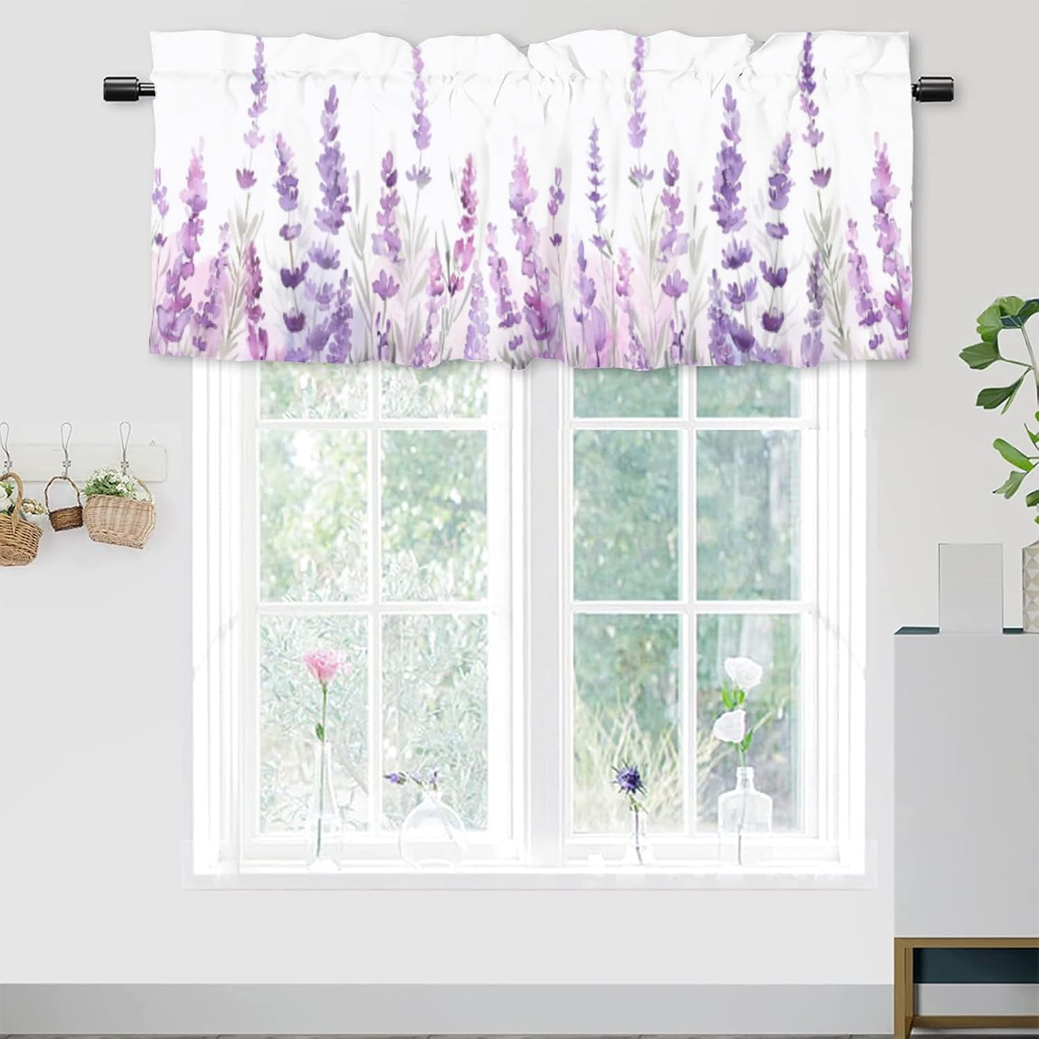 Purple Lavender Window Curtain Valance Spring Plants Floral Curtain ...