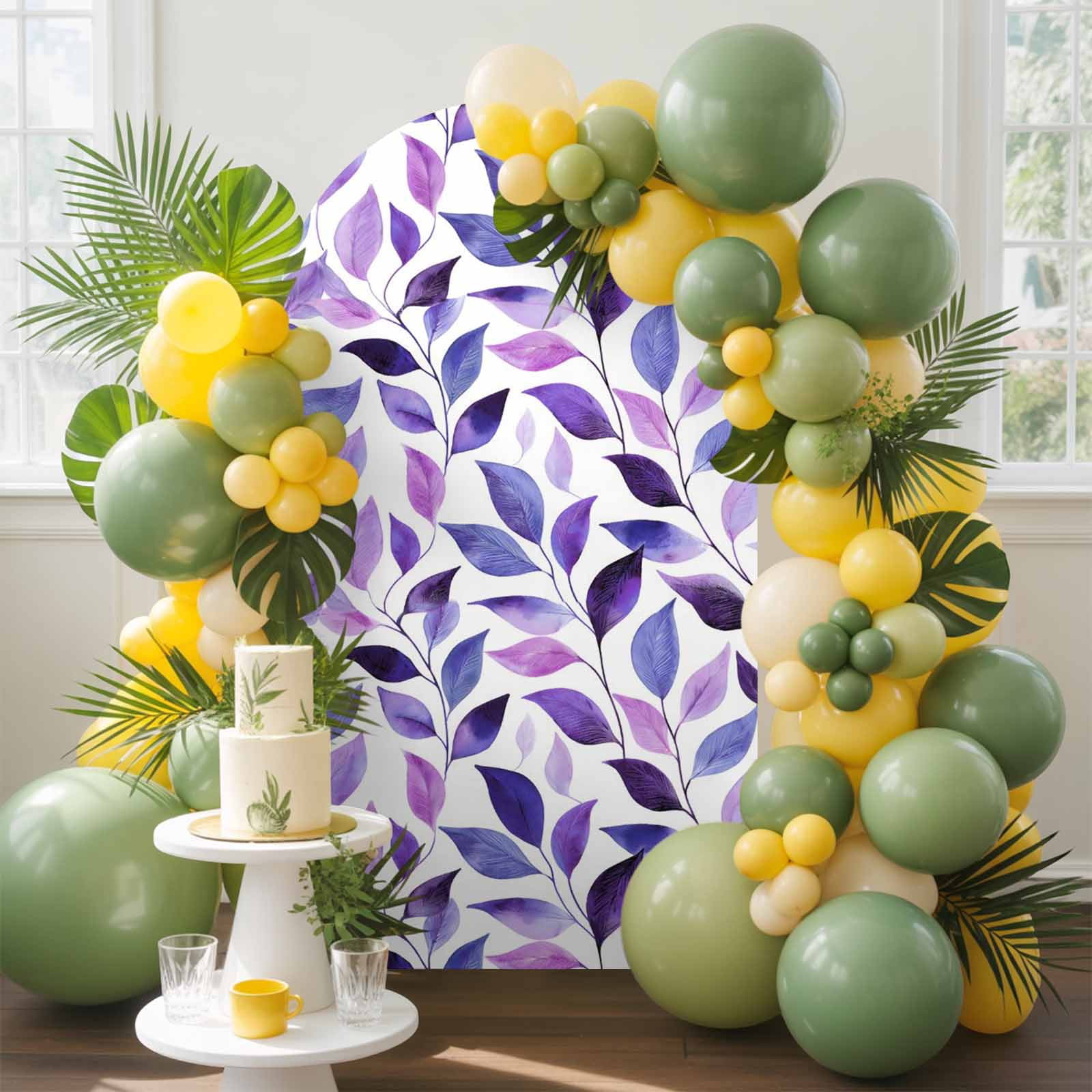 Purple Leaf Arch Backdrop Cover, 5FT, Watercolors Leaf Spring Plant ...