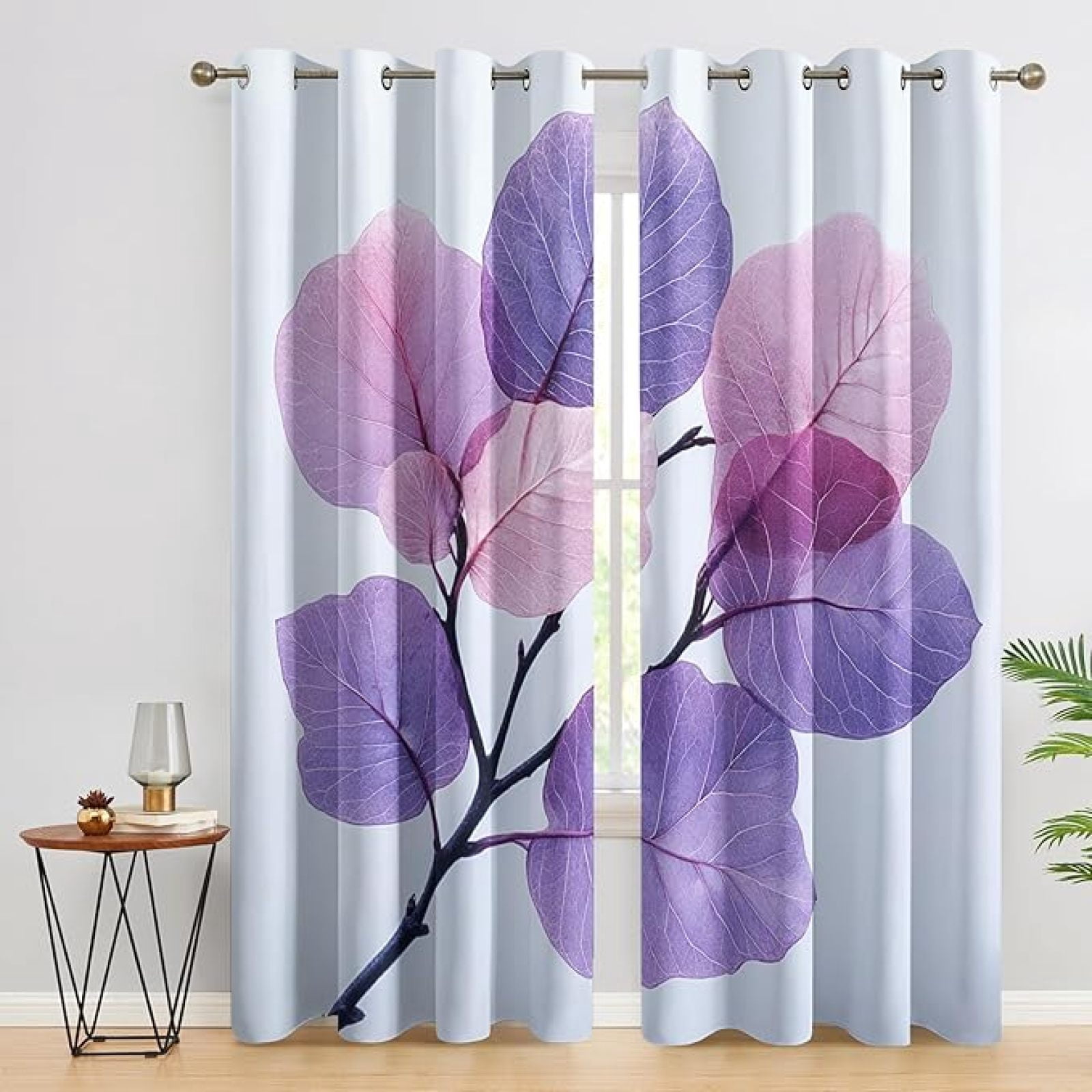 Purple Leaf Curtains, Eucalyptus Leaves Window Curtains, Plant ...