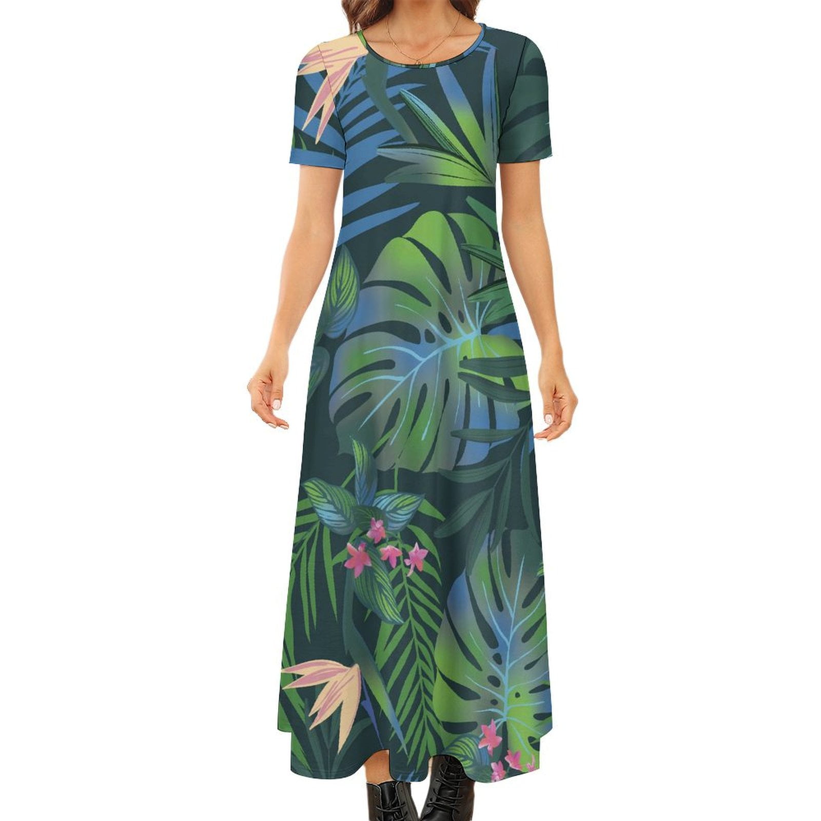 Purple Leaf Dress Tropical Plants Korean Fashion Bohemia Long Dresses ...