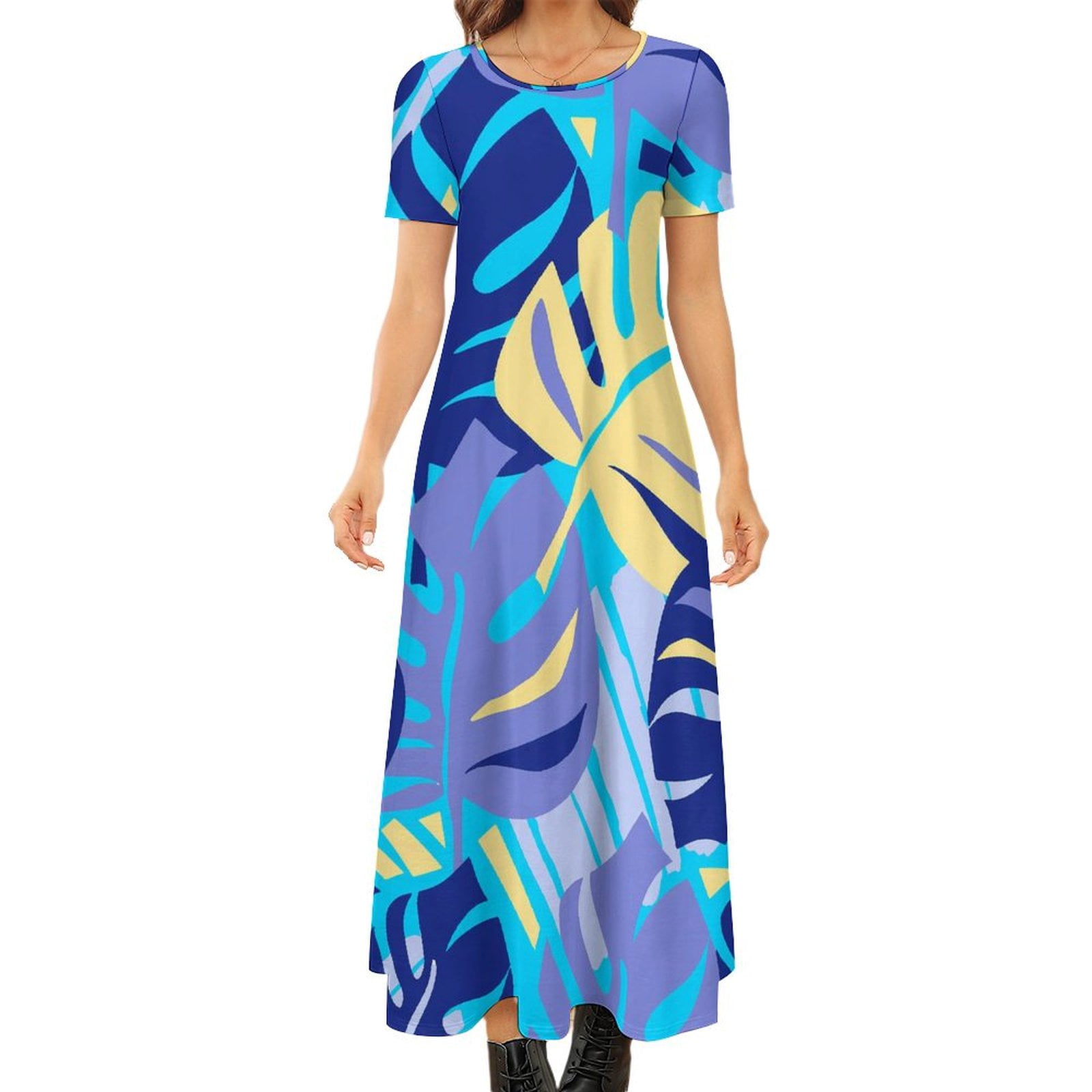 Purple Leaf Dress Tropical Plants Korean Fashion Bohemia Long Dresses ...