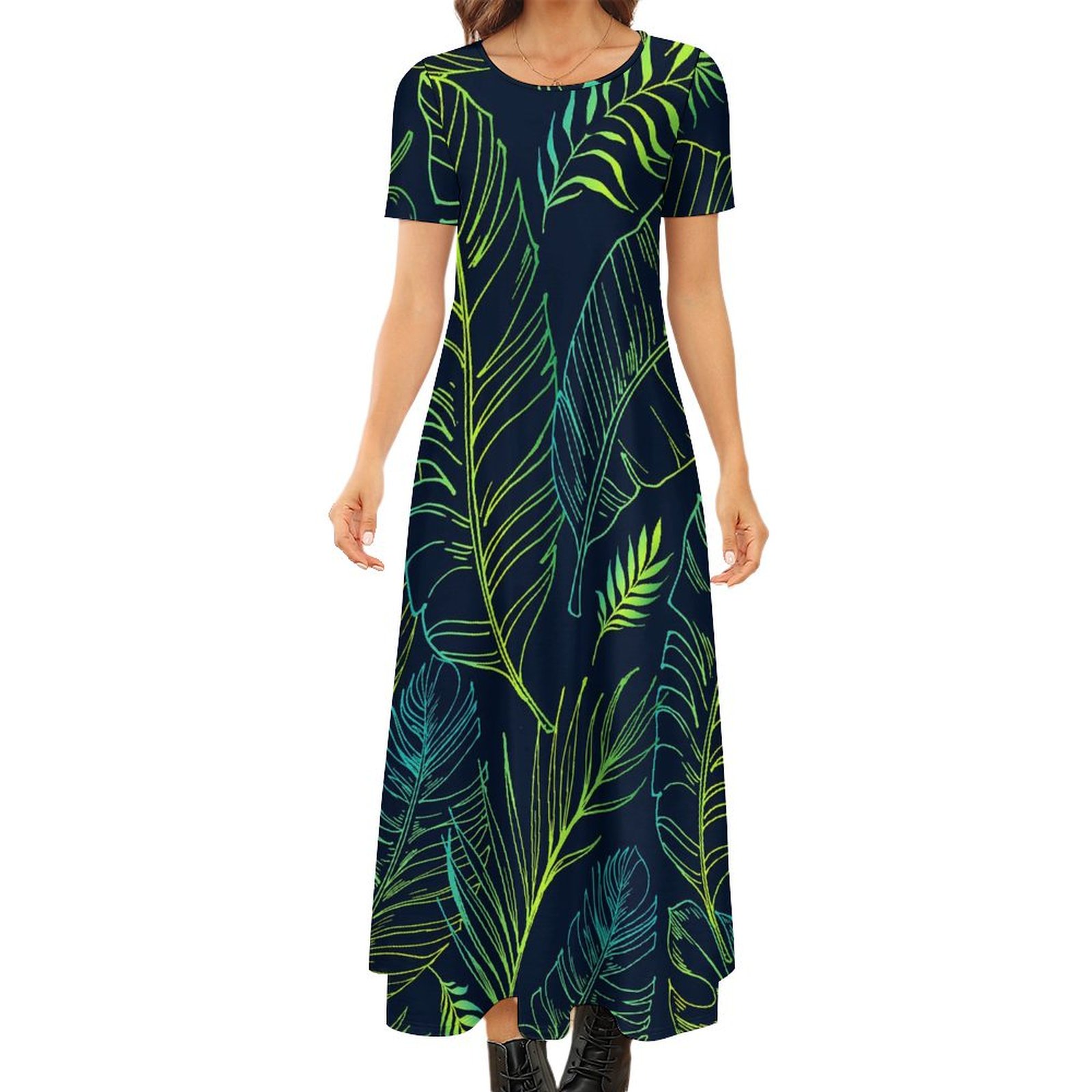 Purple Leaf Dress Tropical Plants Korean Fashion Bohemia Long Dresses ...