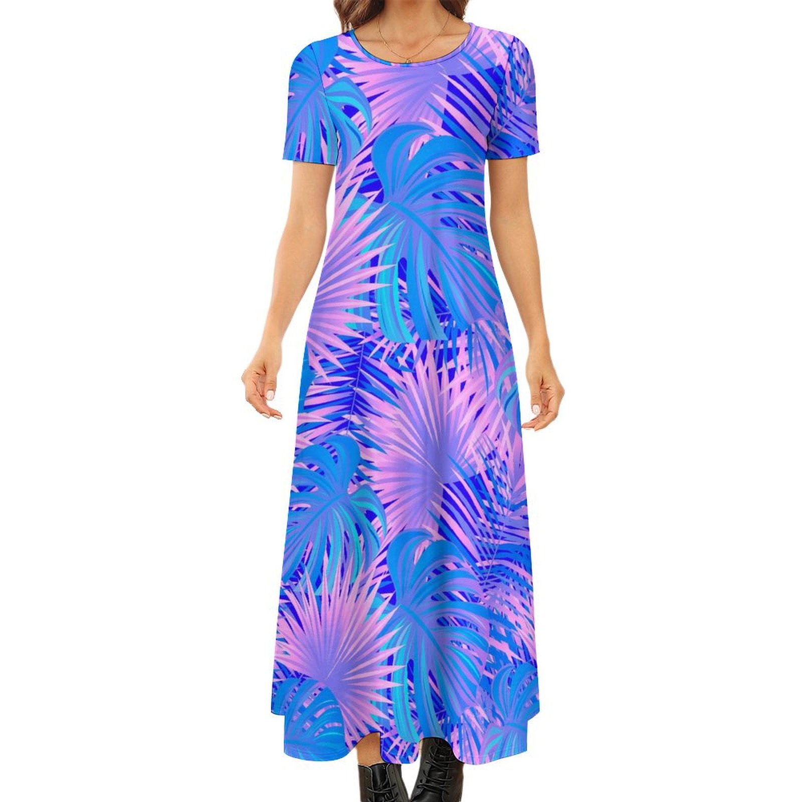 Purple Leaf Dress Tropical Plants Korean Fashion Bohemia Long Dresses ...