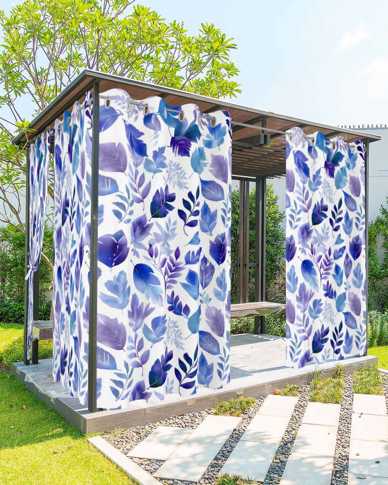 Purple Leaf Outdoor Curtains for Patio, Watercolors Leaf Spring Plant ...