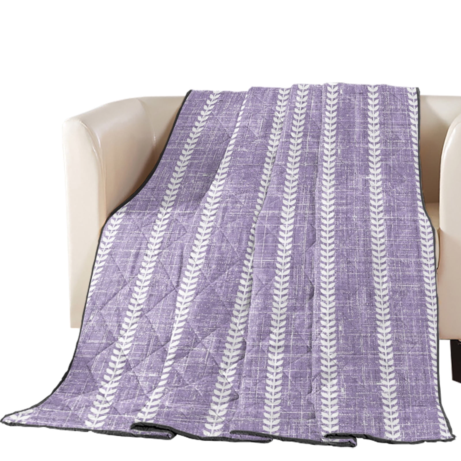 Purple Leaf Striped Quilted Comforters Cooling Blanket Queen Size ...