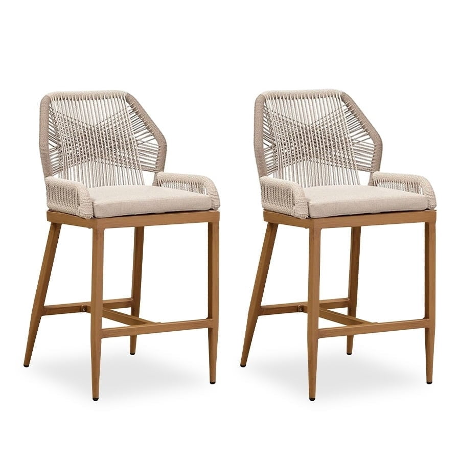 PURPLE LEAF Outdoor High Bar Stools Set, Patio Rattan Arms, Modern ...