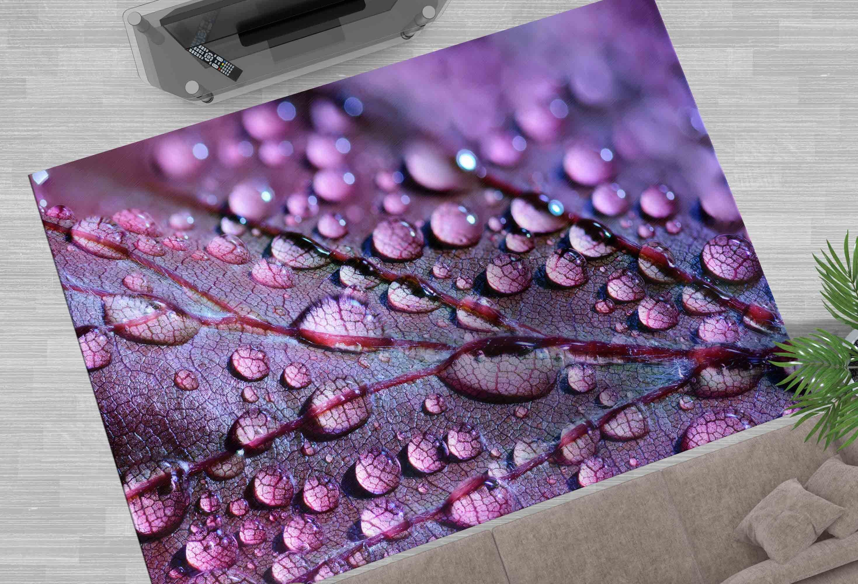 Purple Leaf and Water Drops Rug, Kitchen Rug, Salon Rugs, Modern Rugs ...