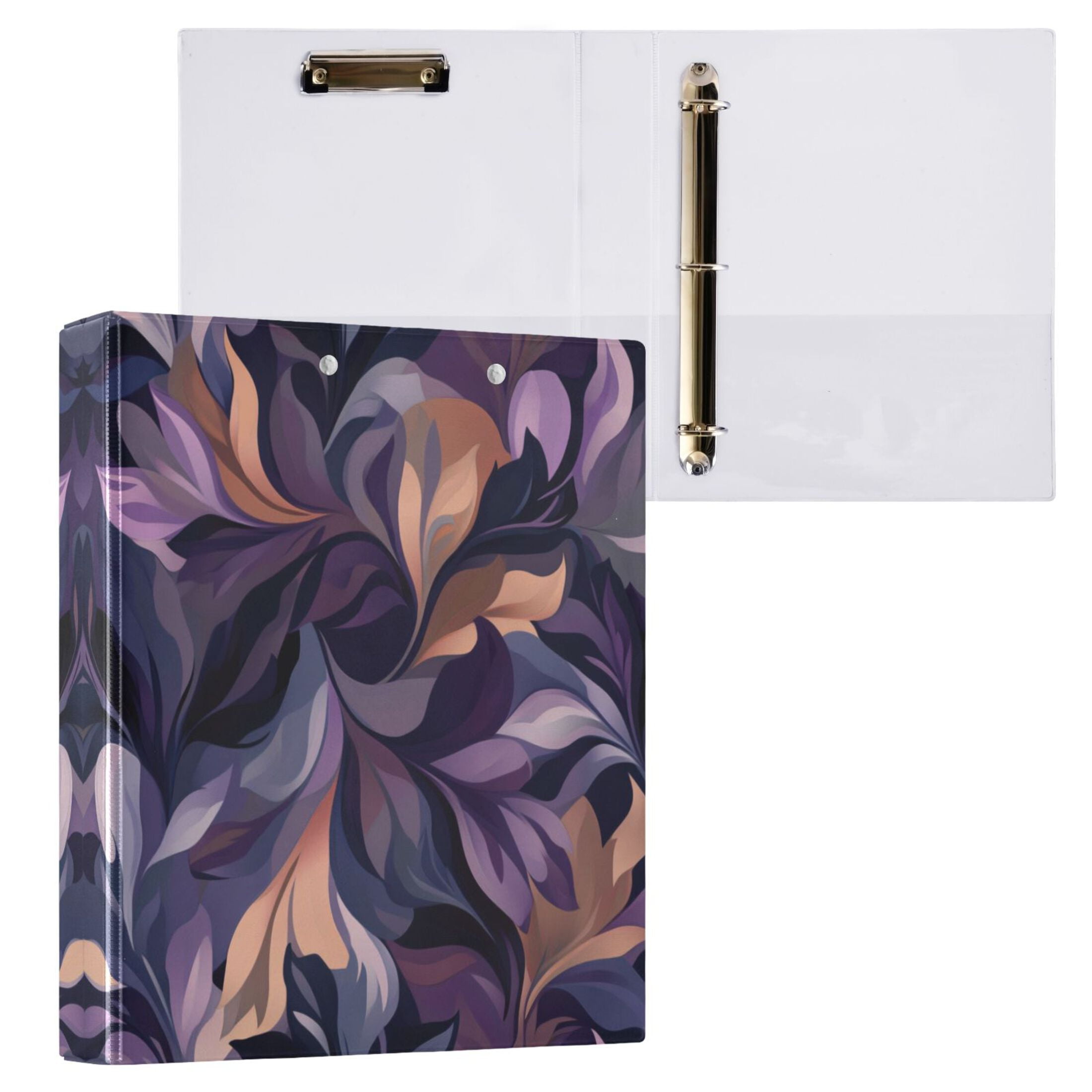 Purple Leaves 3 Ring Hardcover Binders 1.5in Round Rings for Letter ...