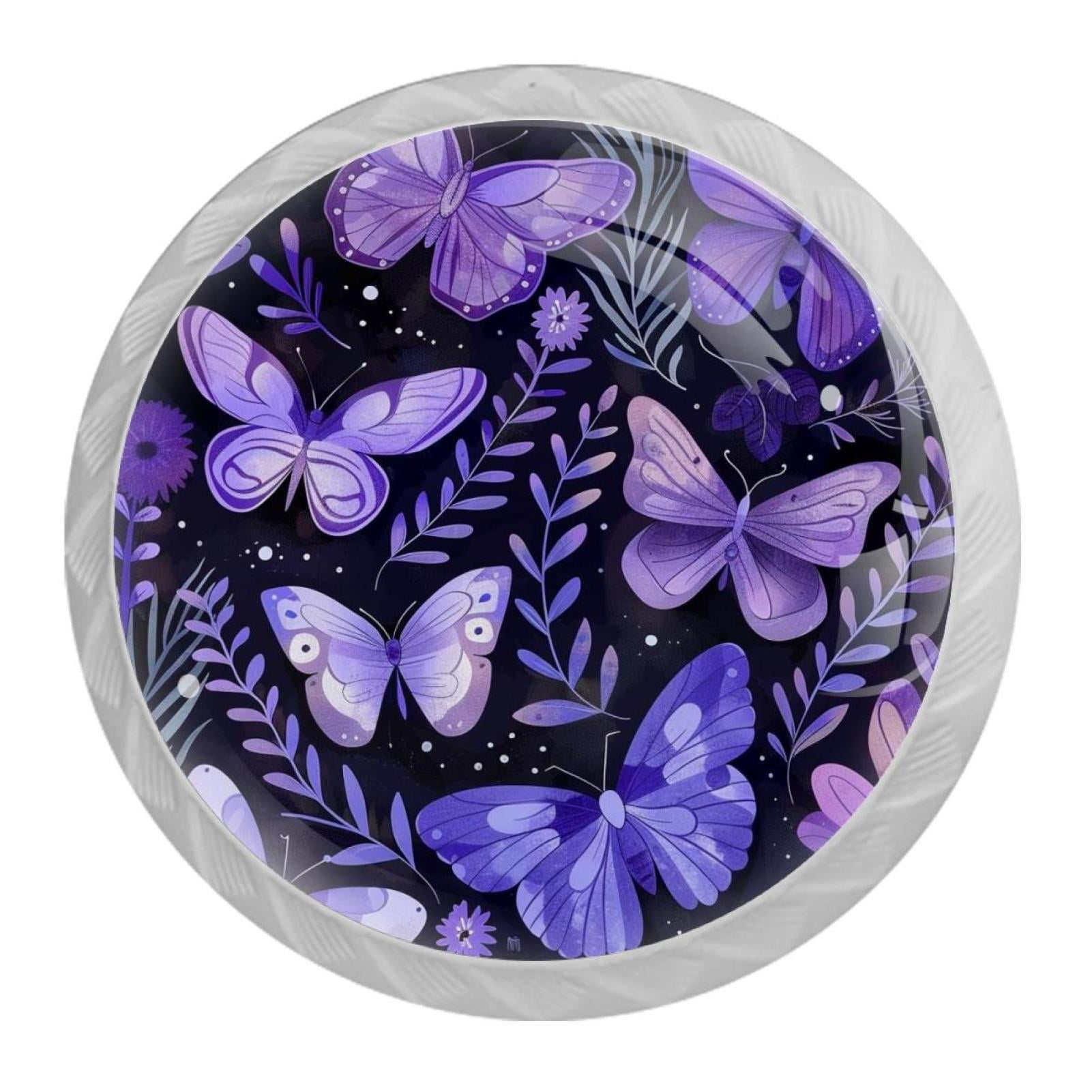 Purple Leaves Butterflies Custom Drawer Knobs - Cabinet Knobs ABS Glass ...