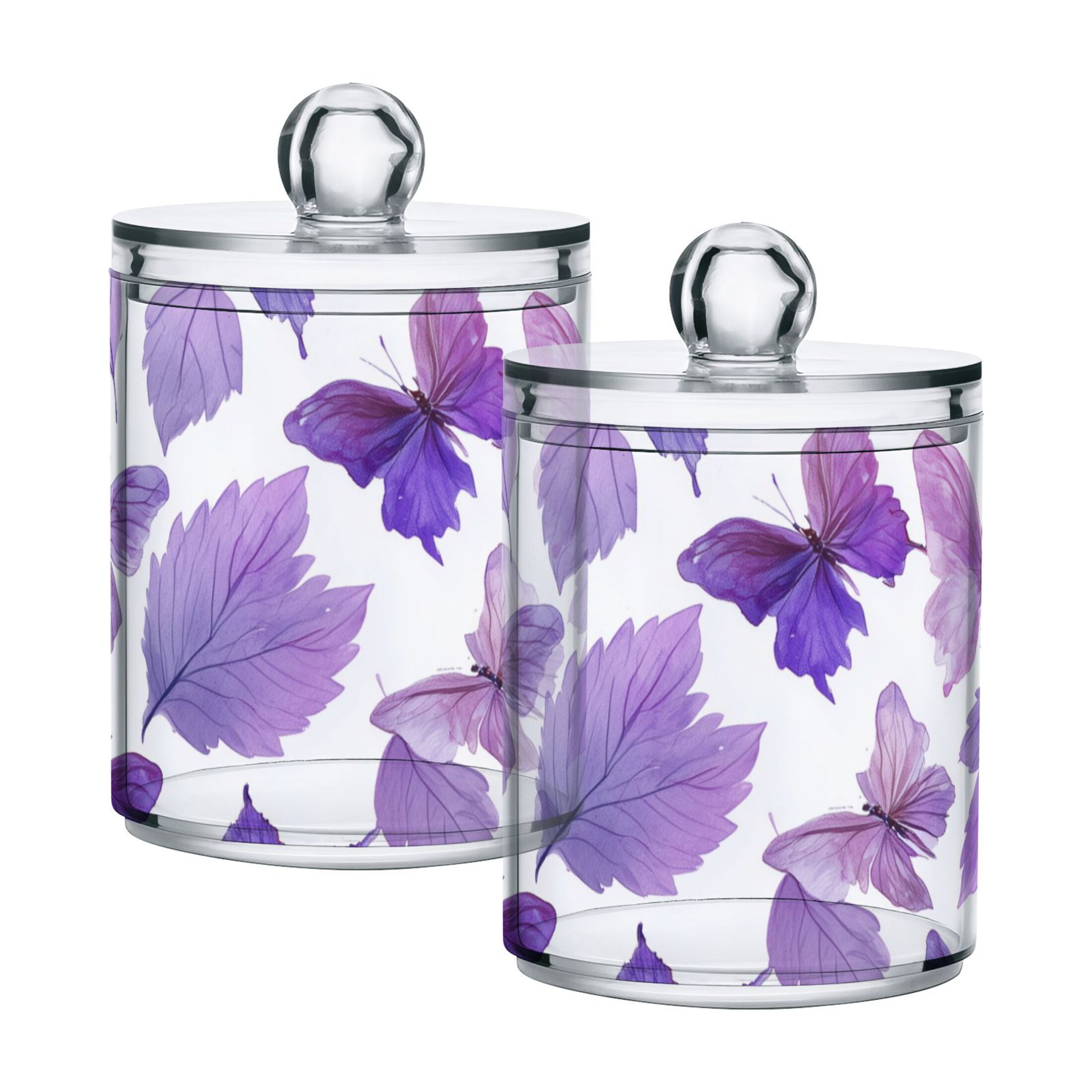 Purple Leaves Butterflies Dreamy Translucent Plastic Cans Storage ...