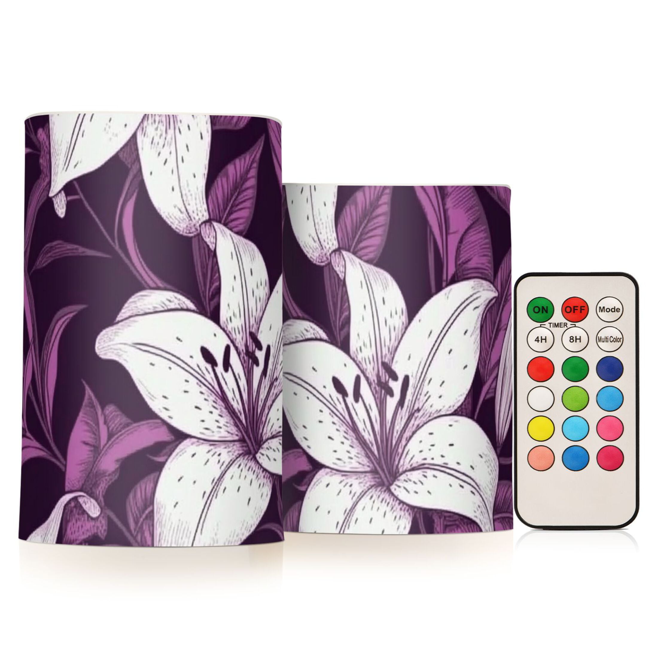 Purple Leaves Flower Flickering Flameless Candles Battery Operated with ...