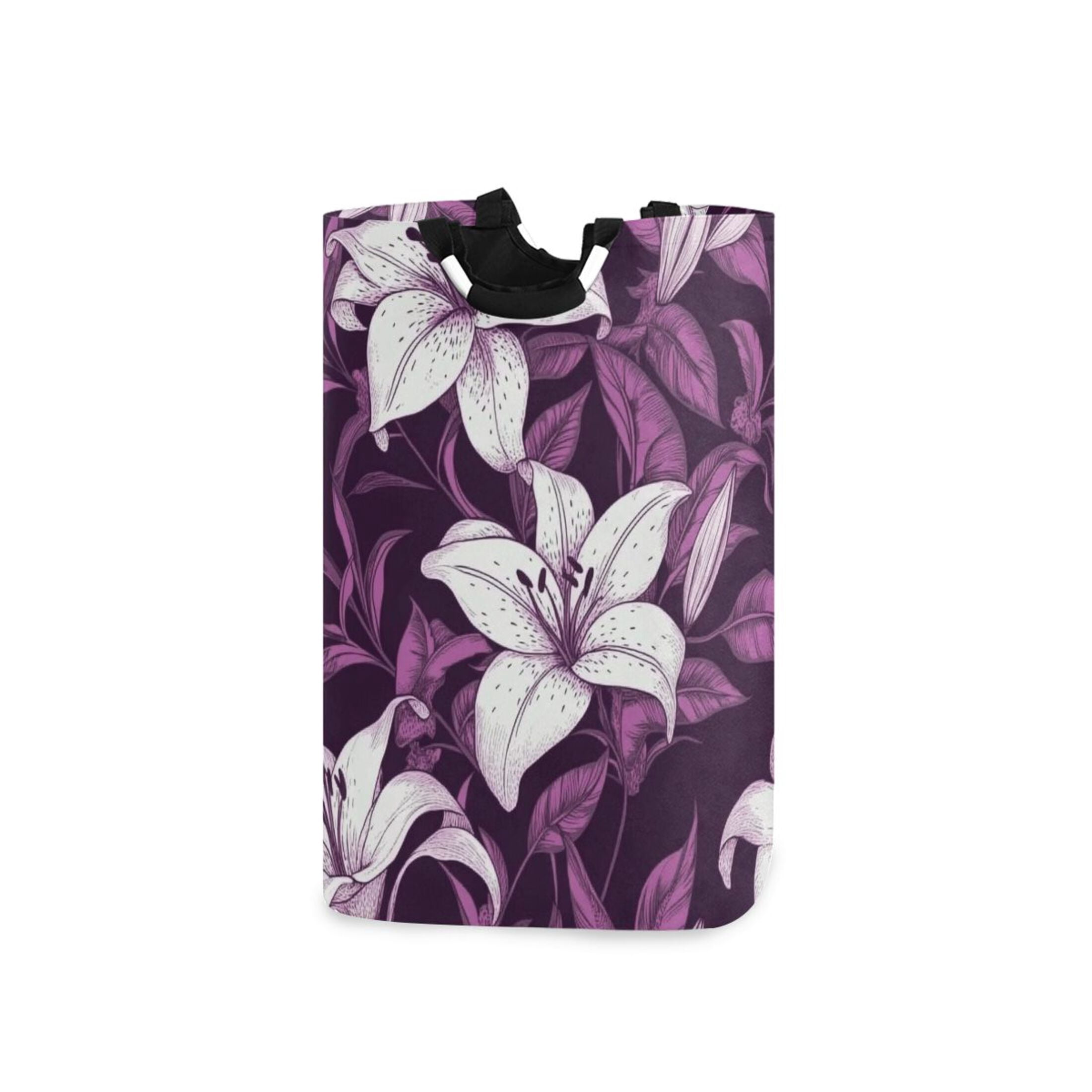 Purple Leaves Flower Laundry Basket with Handles 50L Collapsible ...