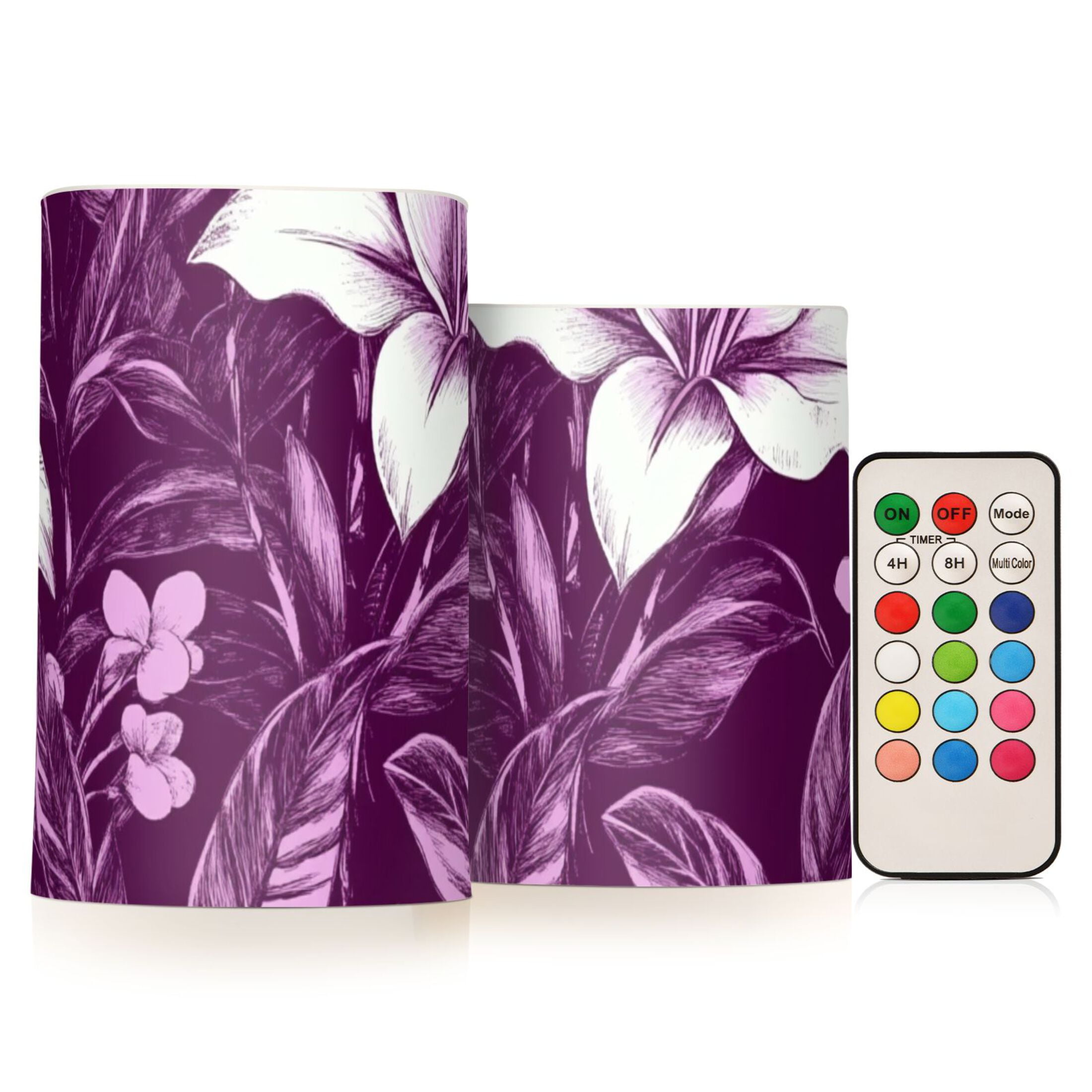 Purple Leaves Flowers Flickering Flameless Candles Battery Operated ...