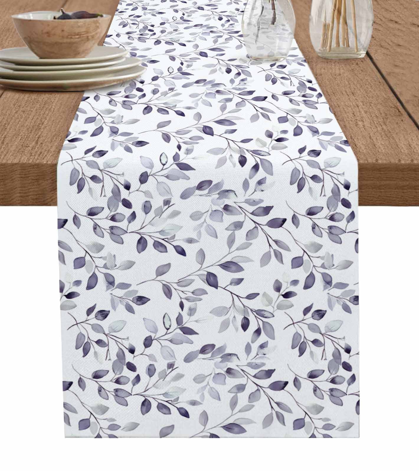 Purple Leaves Table Runner 120 Inches, Summer Botanical Watercolor ...