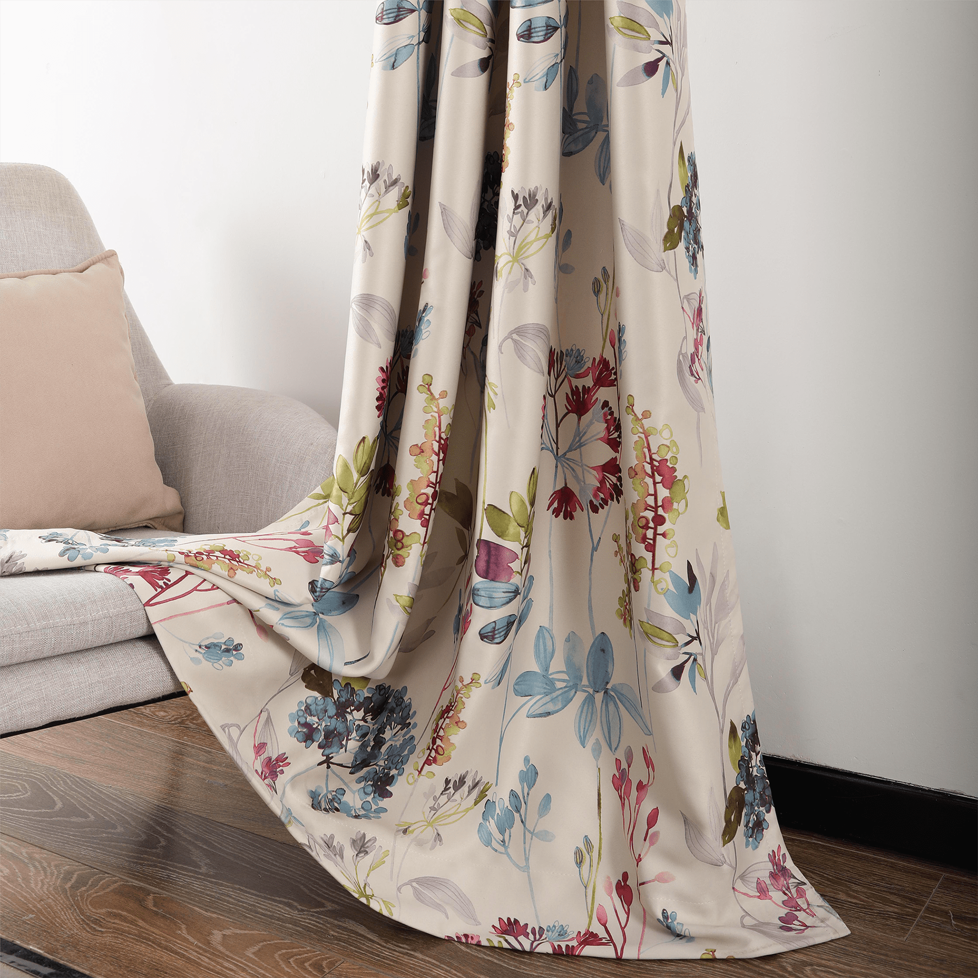 VOGOL Country Floral Grommet Light Filtering Curtains, 52 x 63 in (2 ...