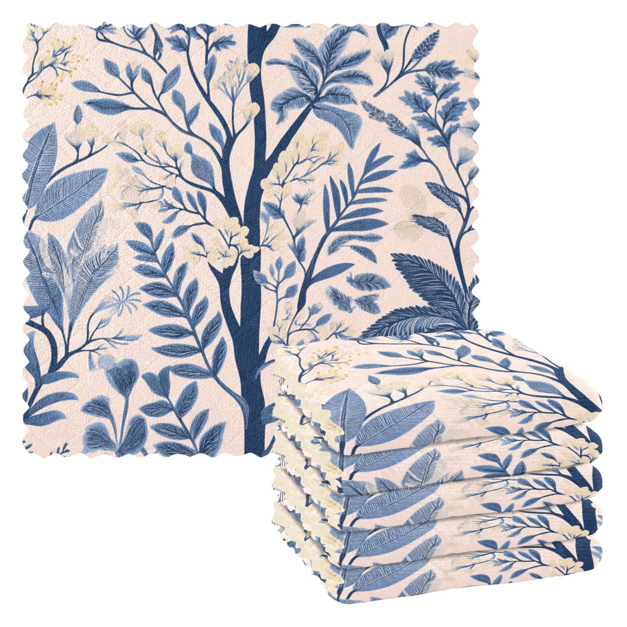 Purple Leaves and Little Flowers Kitchen Cloth Dish Towels for Drying ...