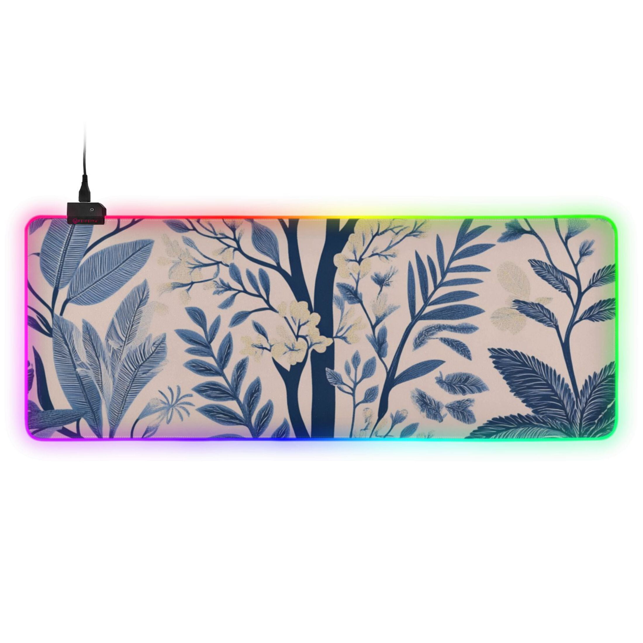 Purple Leaves and Little Flowers RGB Gaming Mouse Pad Large Keyboard ...