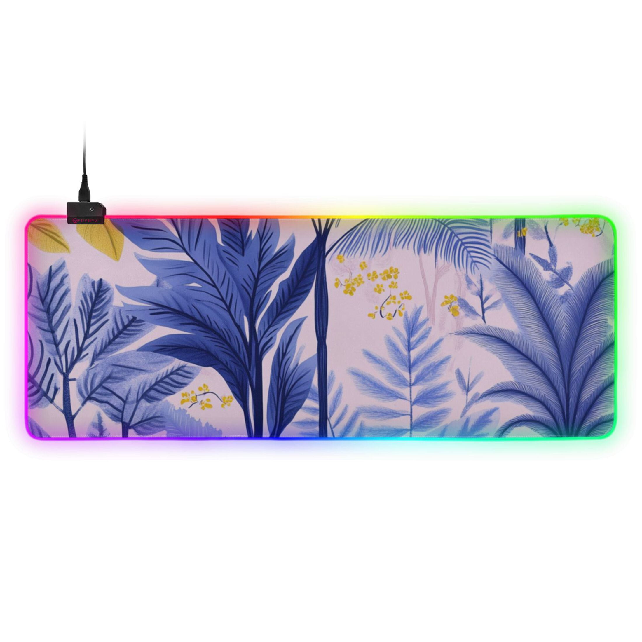 Purple Leaves and Plants RGB Gaming Mouse Pad Large Keyboard Mat Rubber ...