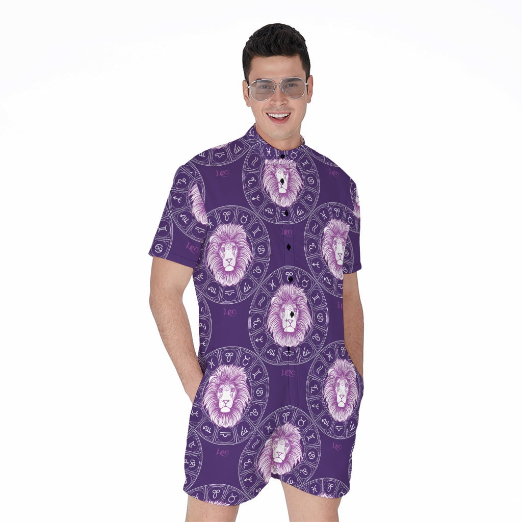 Purple Leo Zodiac Pattern Short Sleeve Men'S Rompers, Zodiac Horoscope ...