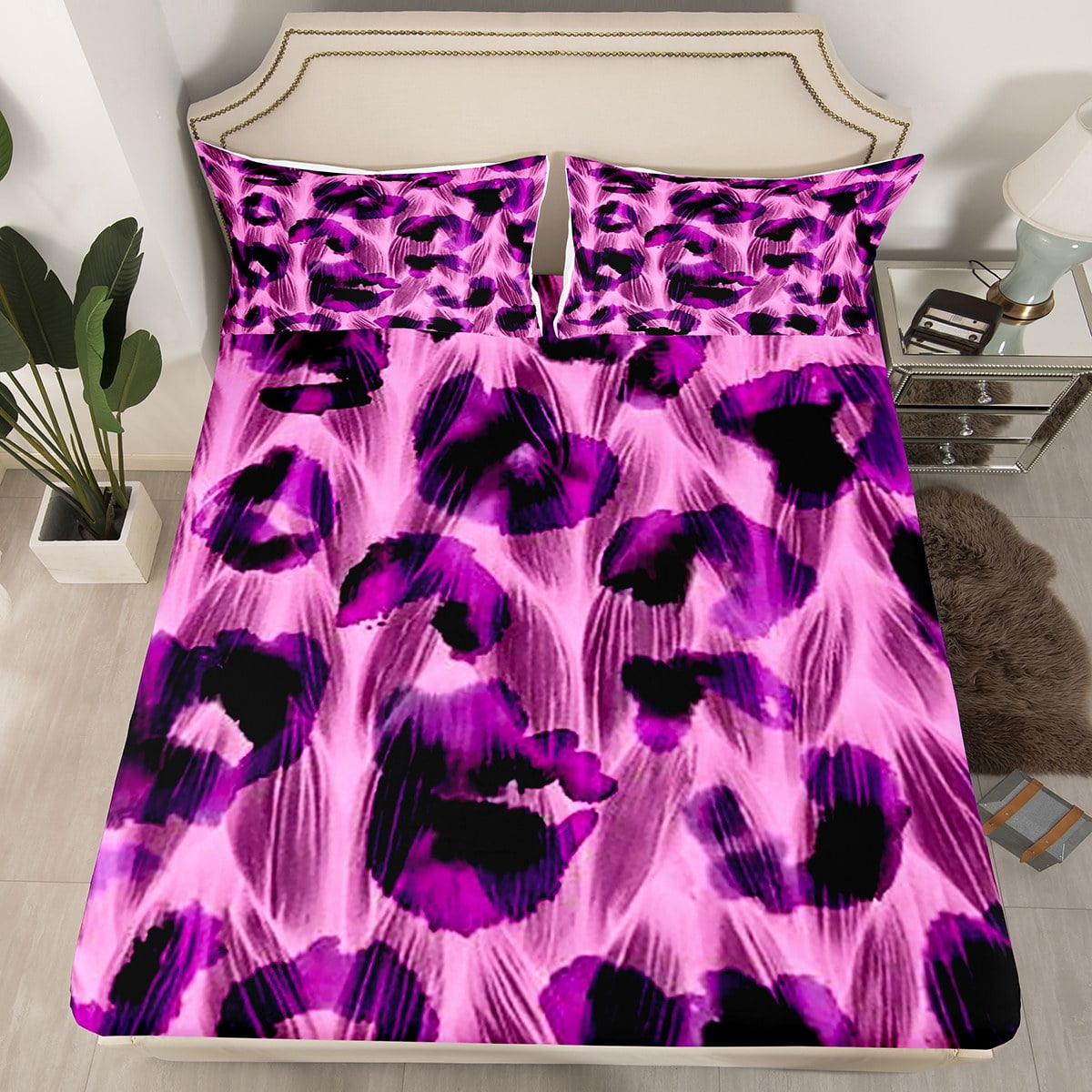 Purple Leopard Fitted Sheet Twin ,Romantic Cheetah Print Bed Sheets for ...