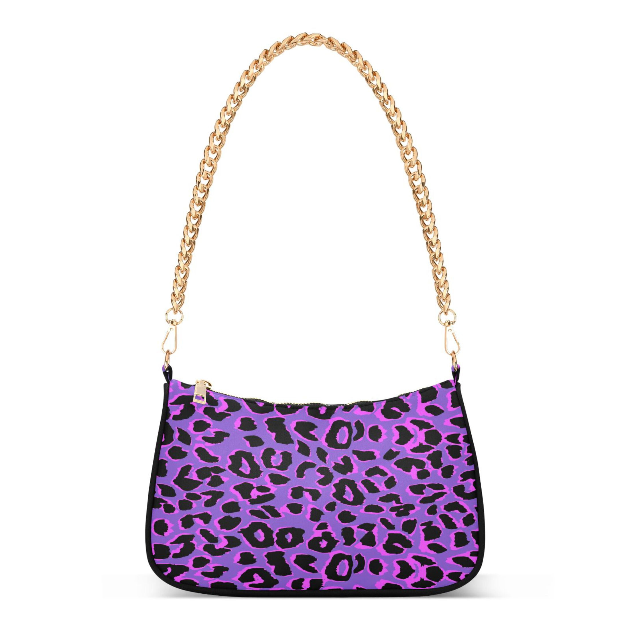 Purple Leopard Print Cheetah Womens Chain Shoulder Bag Tote Handbag ...