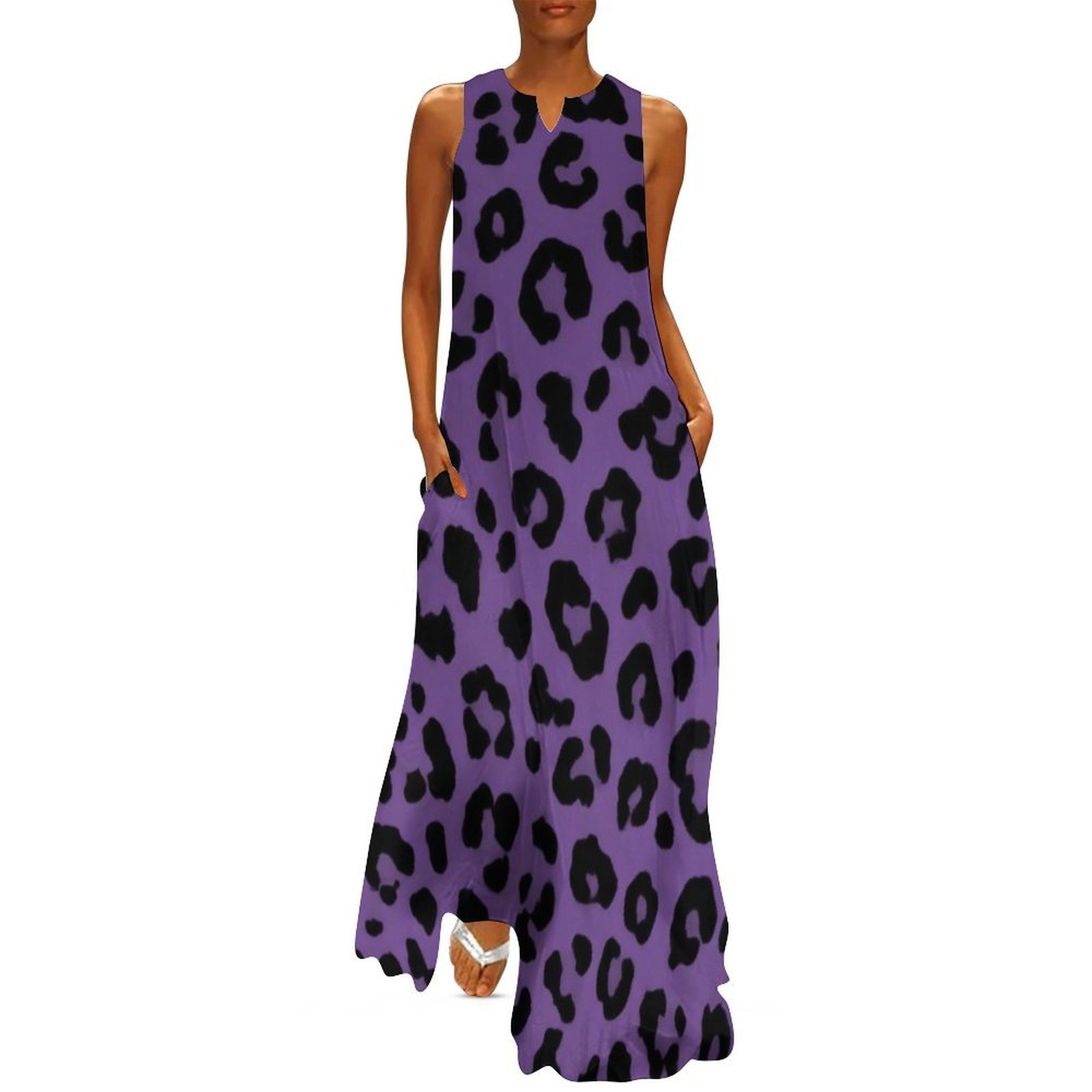 Purple Leopard Print Pattern Long Dress Women's summer dress women's ...