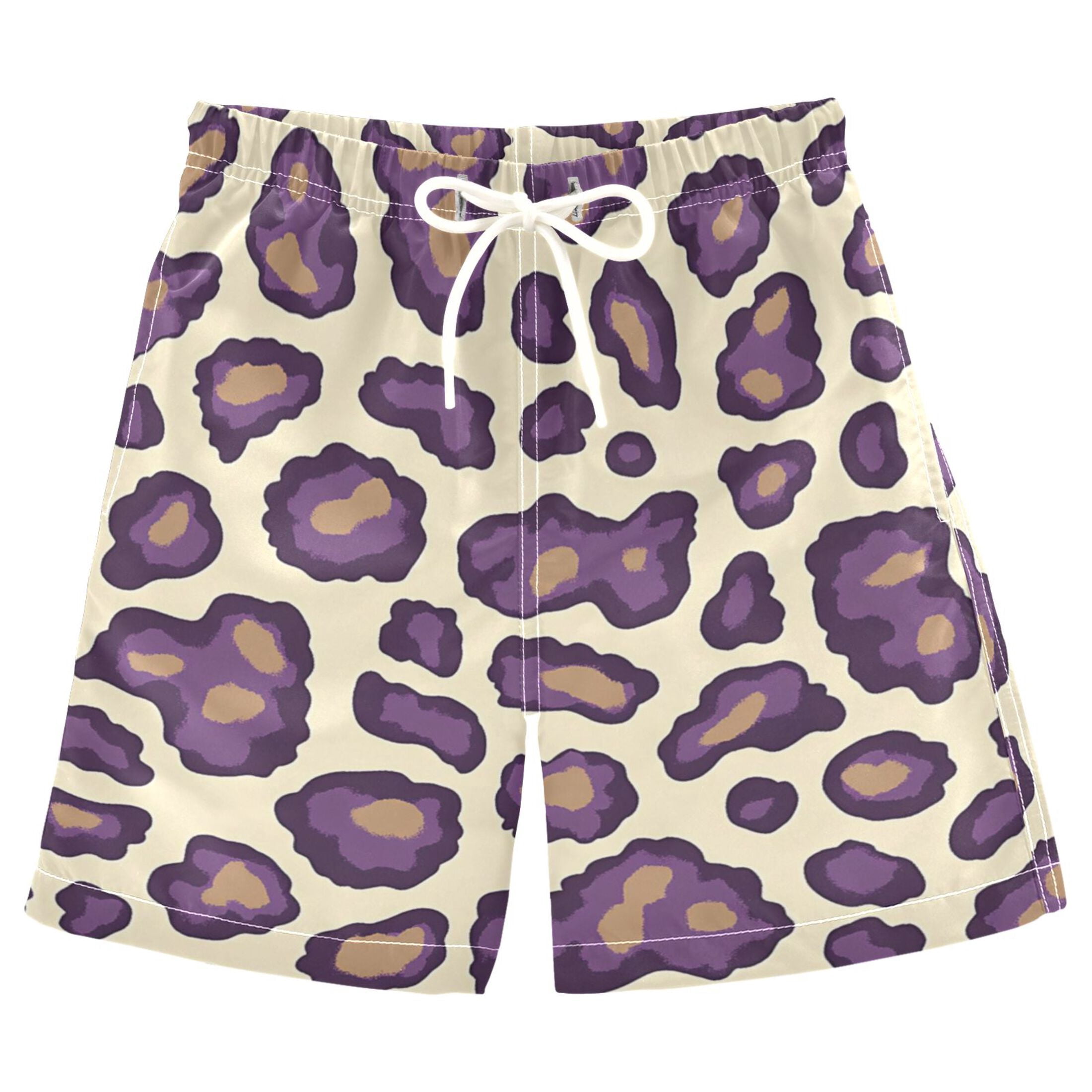 Purple Leopard Skin Print Boys' Beach Pants Board Shorts Swim Trunks ...