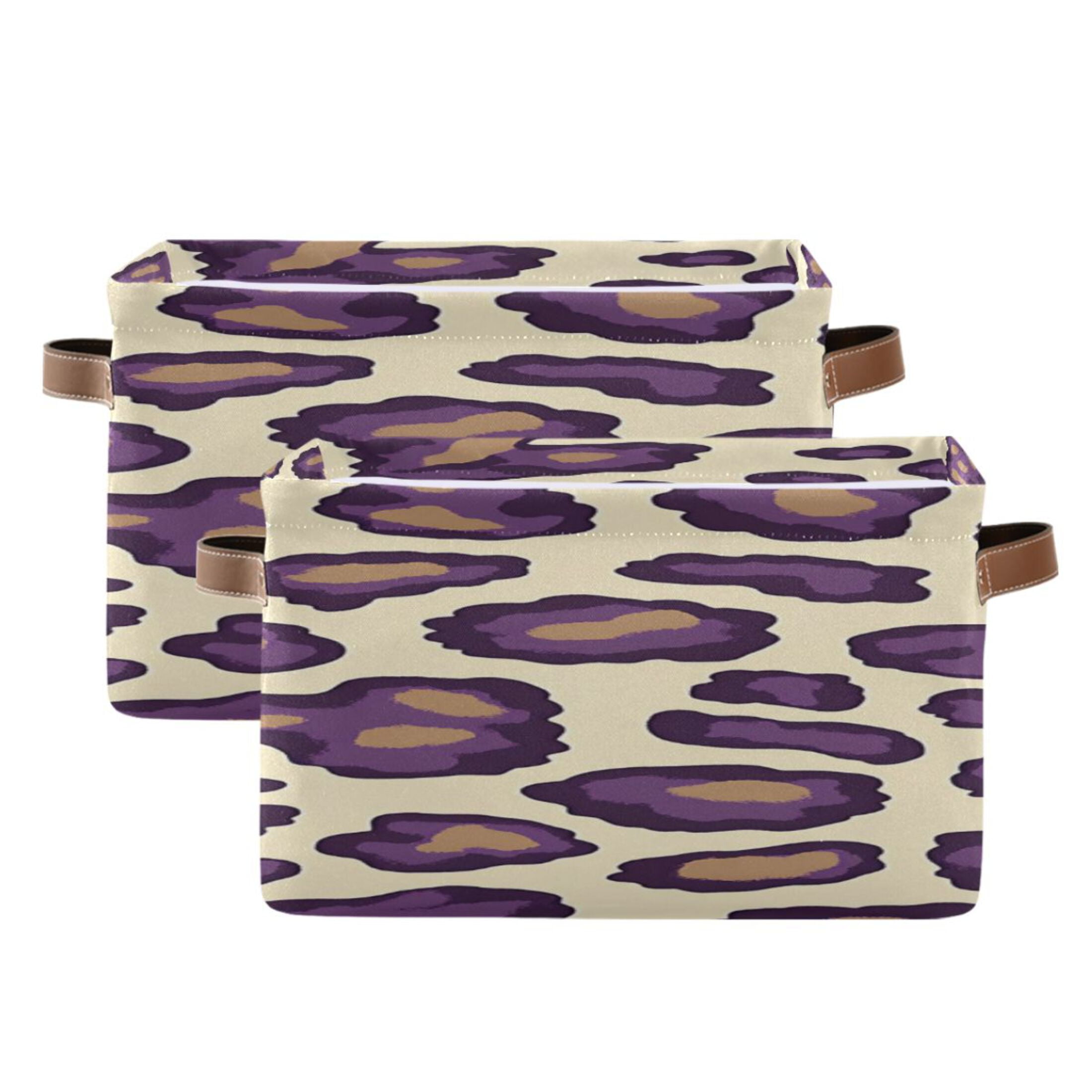 Purple Leopard Skin Print Square Storage Bins with Handles Collapsible ...