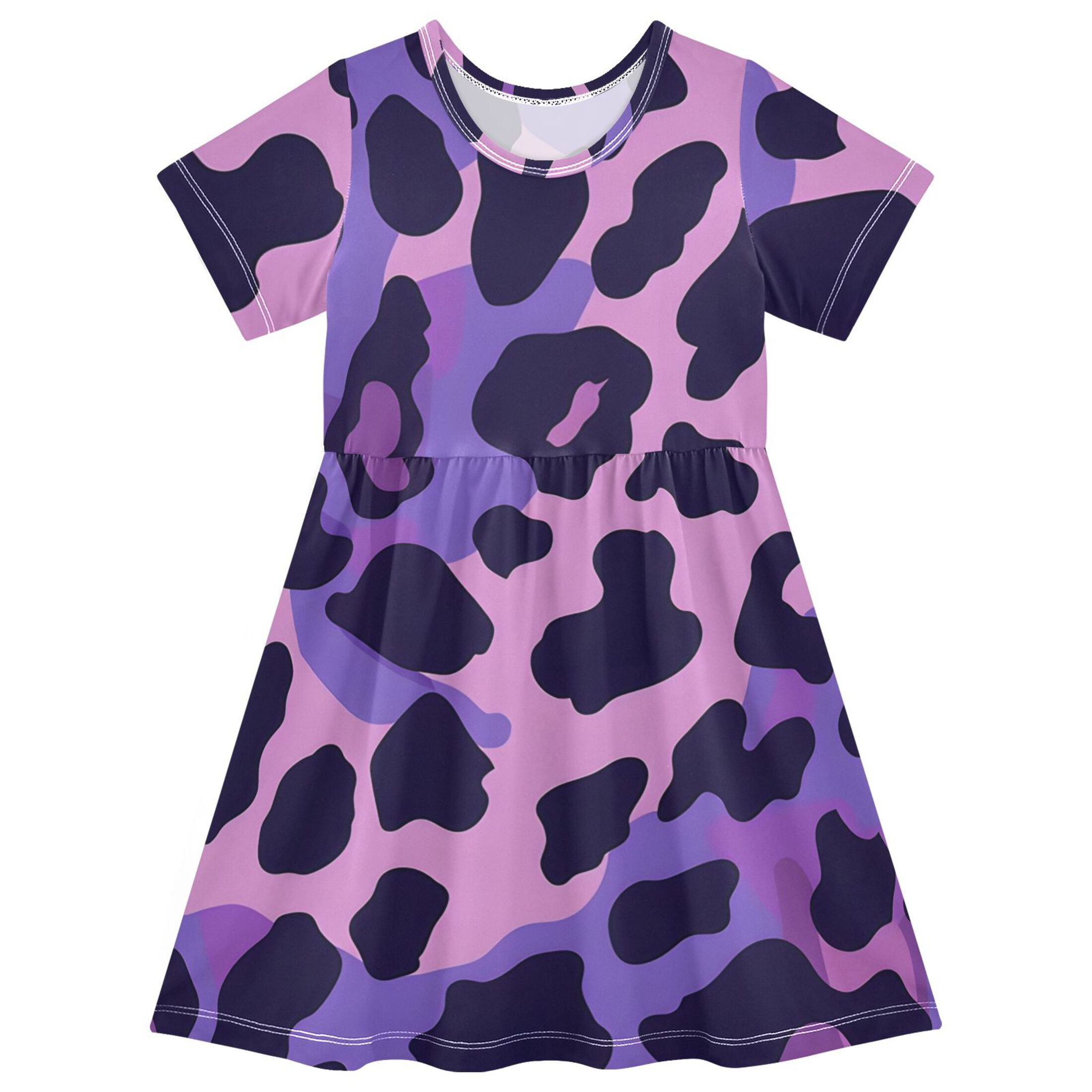 Purple Leopard Skin Texture Girls' Short Sleeve Dress A-Line One-Piece ...